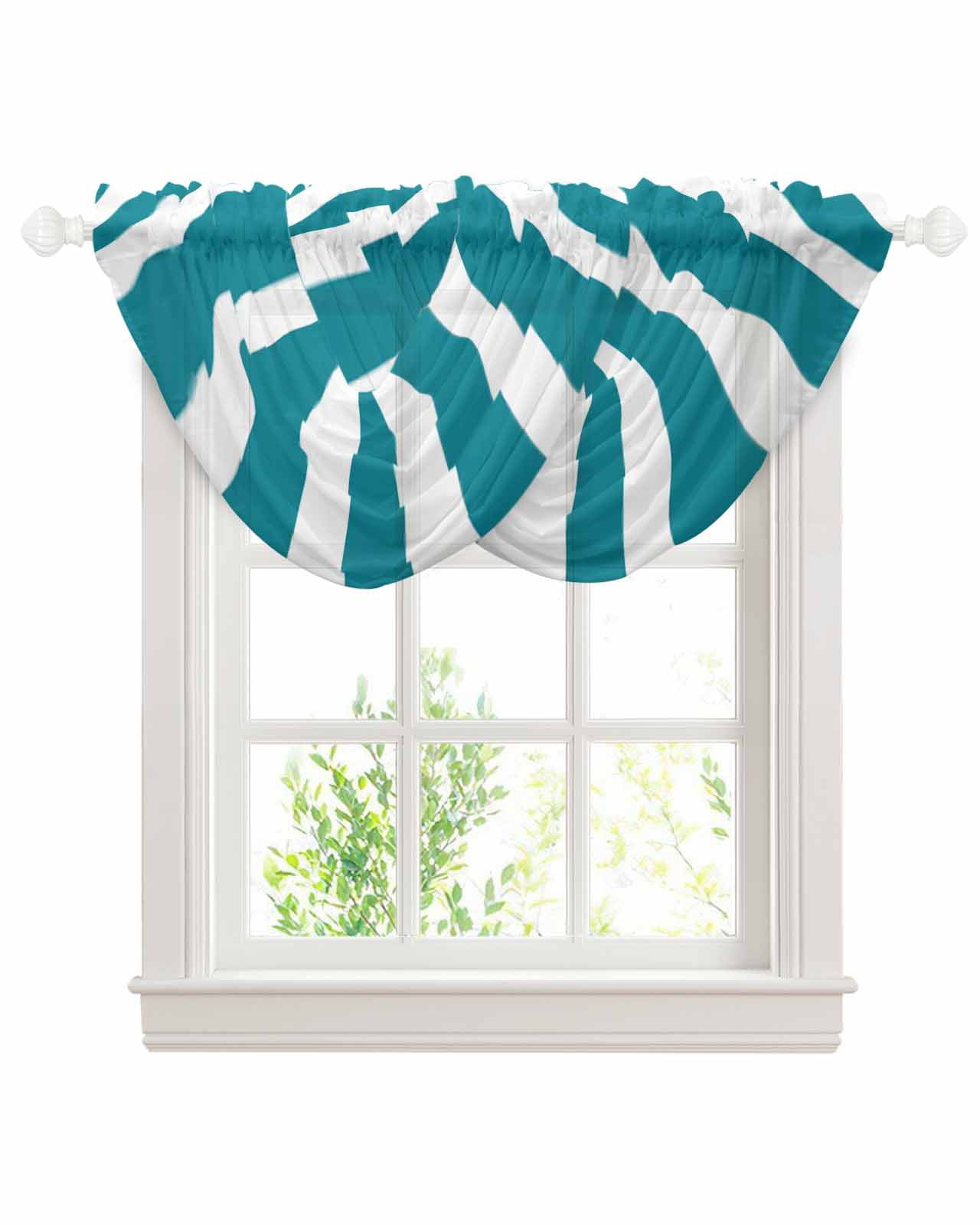 Jrskoticrtt Waterfall Valance Curtains Teal Striped Sheer Swag Valance ...
