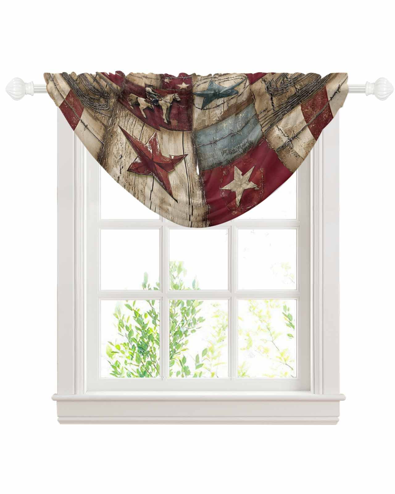 Jrskoticrtt Waterfall Valance Curtains Texas Star Vintage Sheer Swag ...