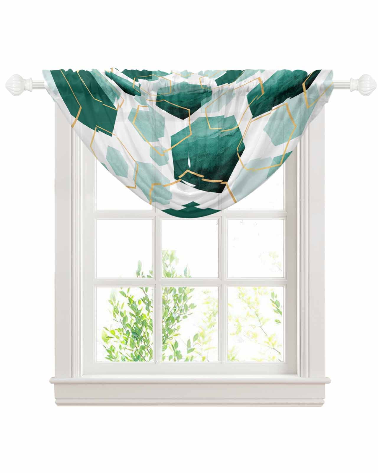 Jrskoticrtt Waterfall Valance Curtains Turquoise Geometric Sheer Swag ...