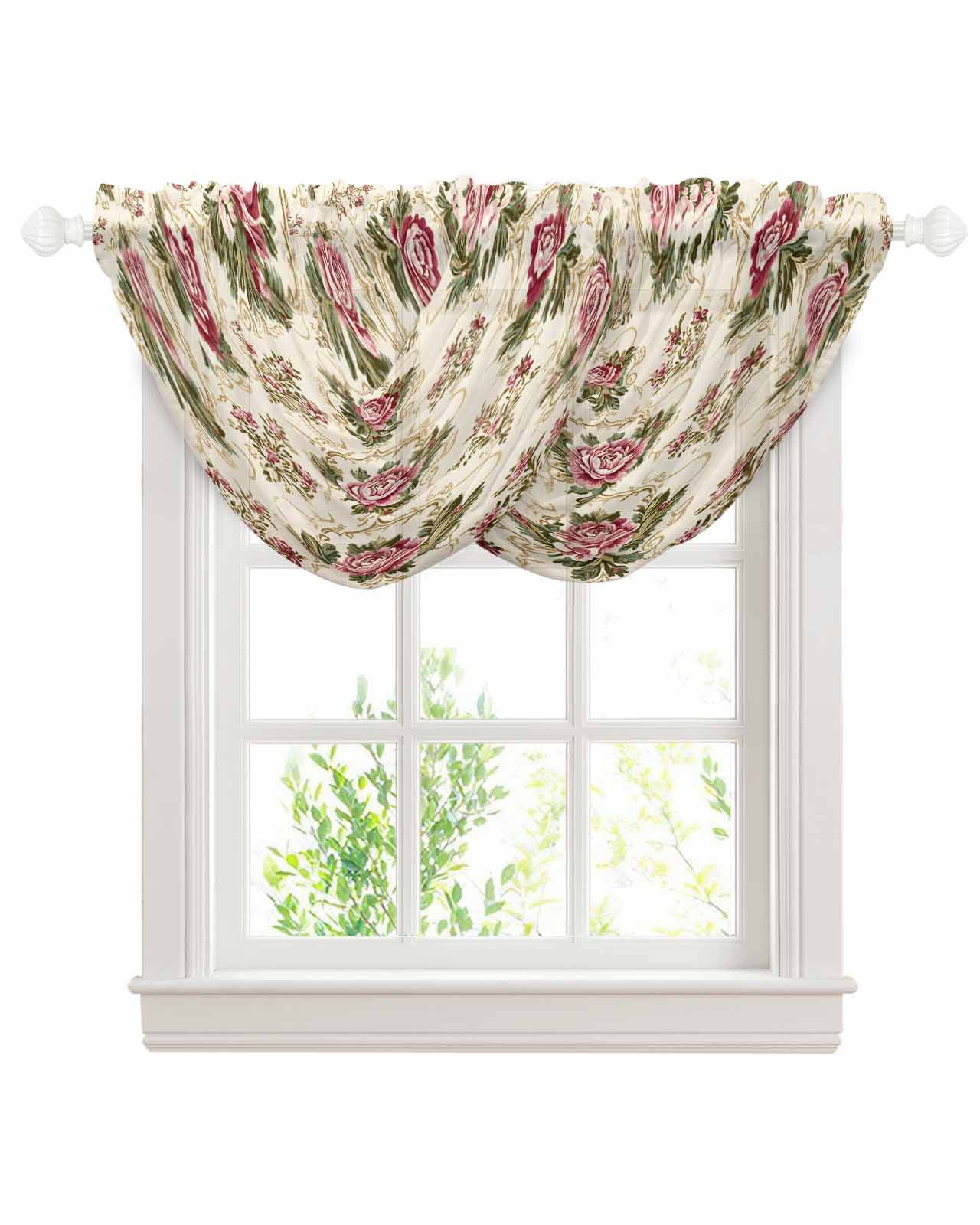Jrskoticrtt Waterfall Valance Curtains Vintage Pink Flowers Sheer Swag ...