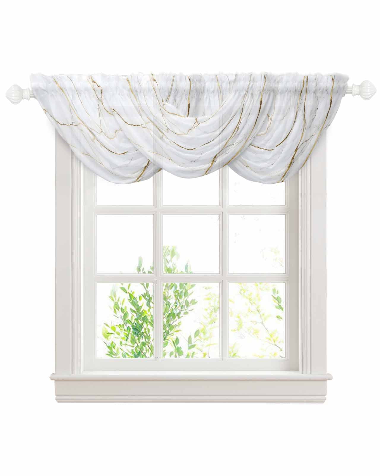 Jrskoticrtt Waterfall Valance Curtains White Marble Pattern Sheer Swag ...