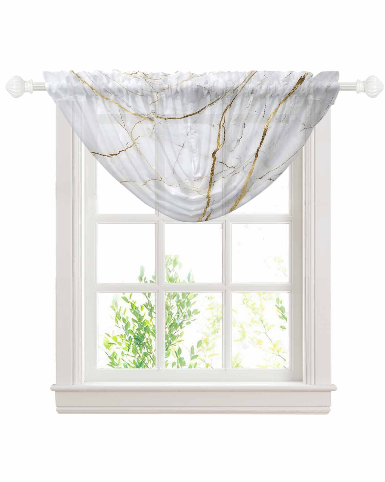 Jrskoticrtt Waterfall Valance Curtains White Marble Pattern Sheer Swag ...
