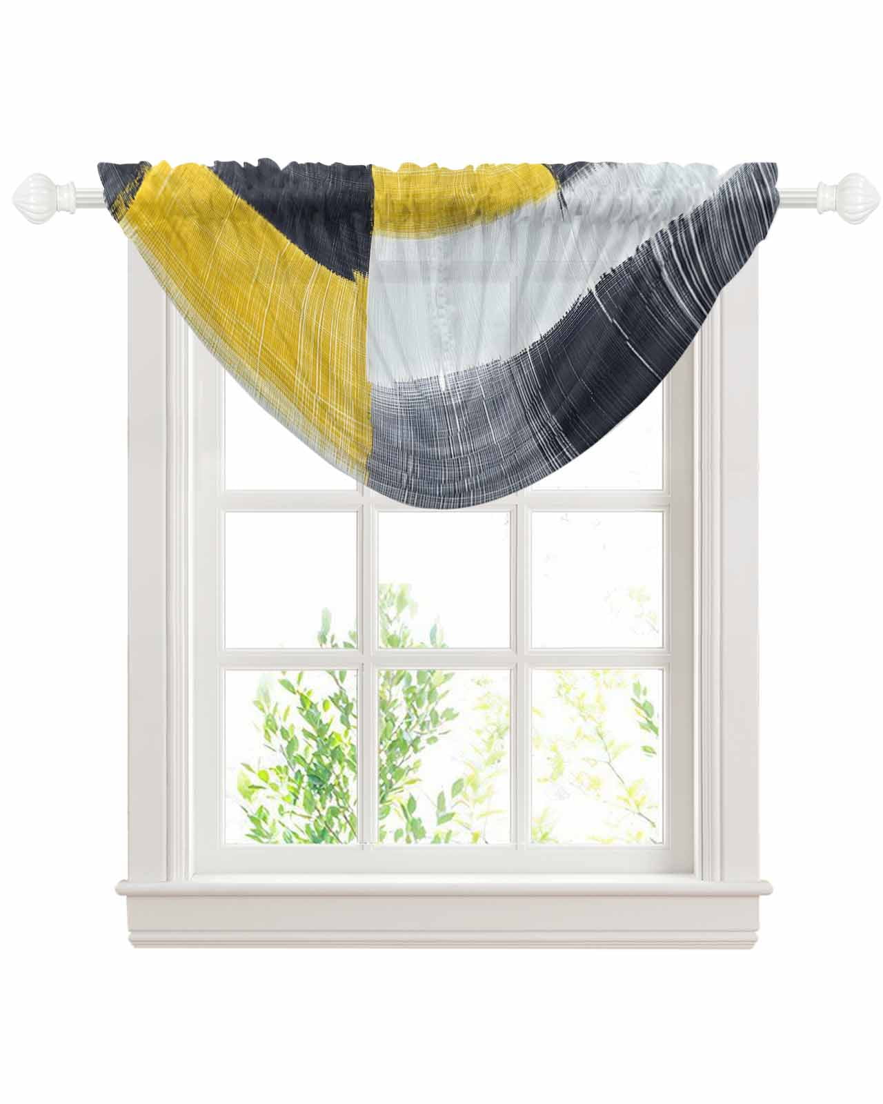 Jrskoticrtt Waterfall Valance Curtains Yellow Black Geometric Sheer ...