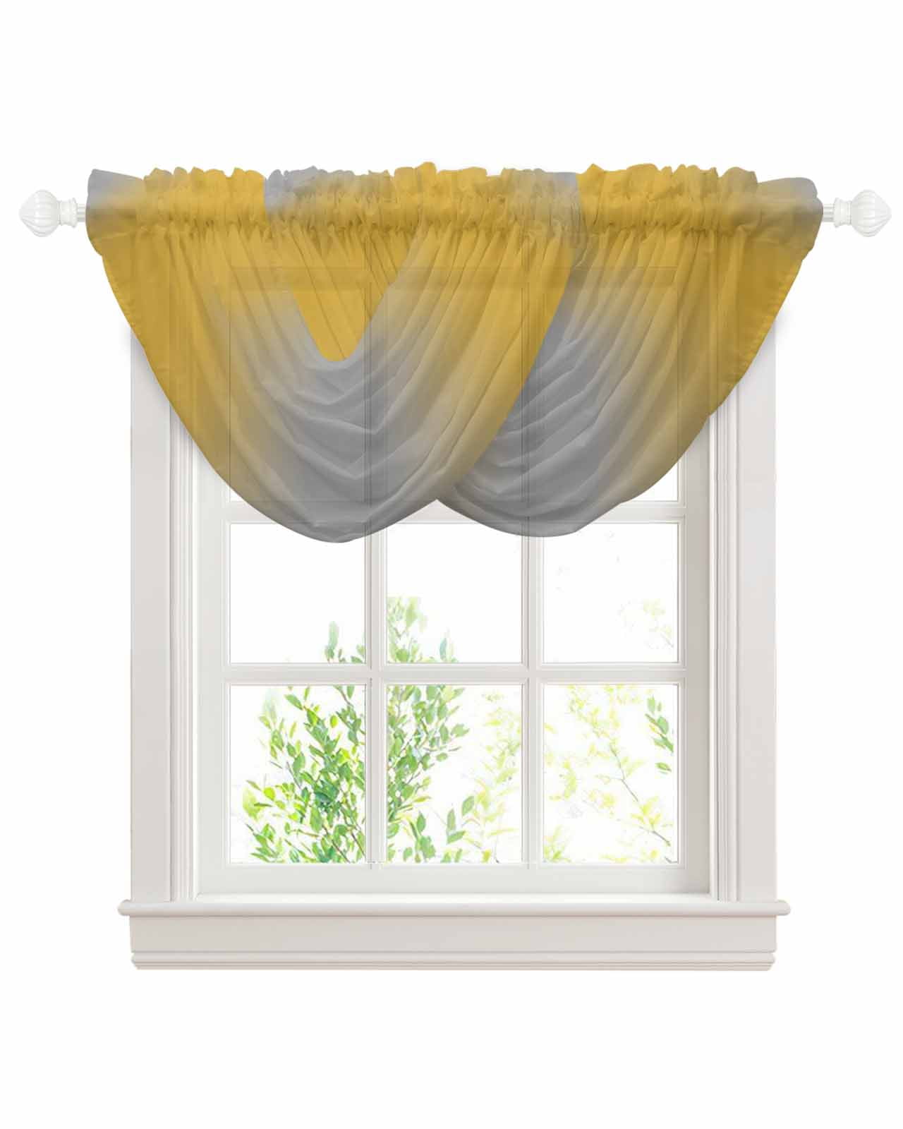 Jrskoticrtt Yellow Waterfall Valance Curtains Yellow Grey Ombre Sheer ...