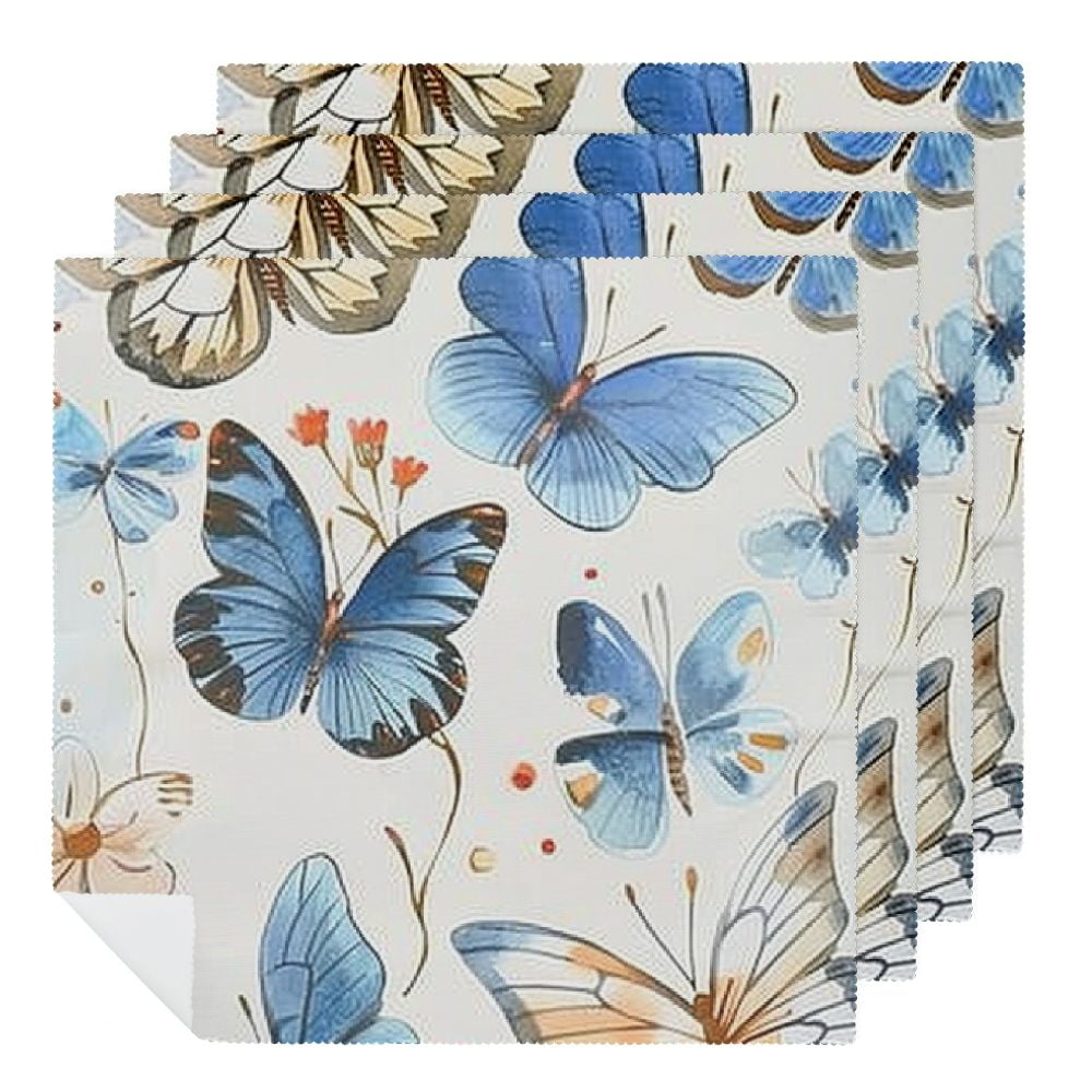 Jrxy Butterflies Flowers Watercolor Painting Polyester Cloth Napkins ...