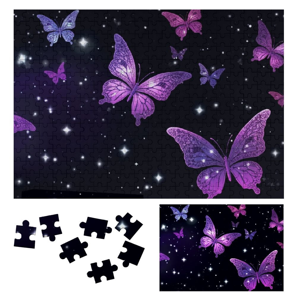 Jrxy Butterflies Stars Purple Wooden Jigsaw Puzzle for Adults and Kids ...