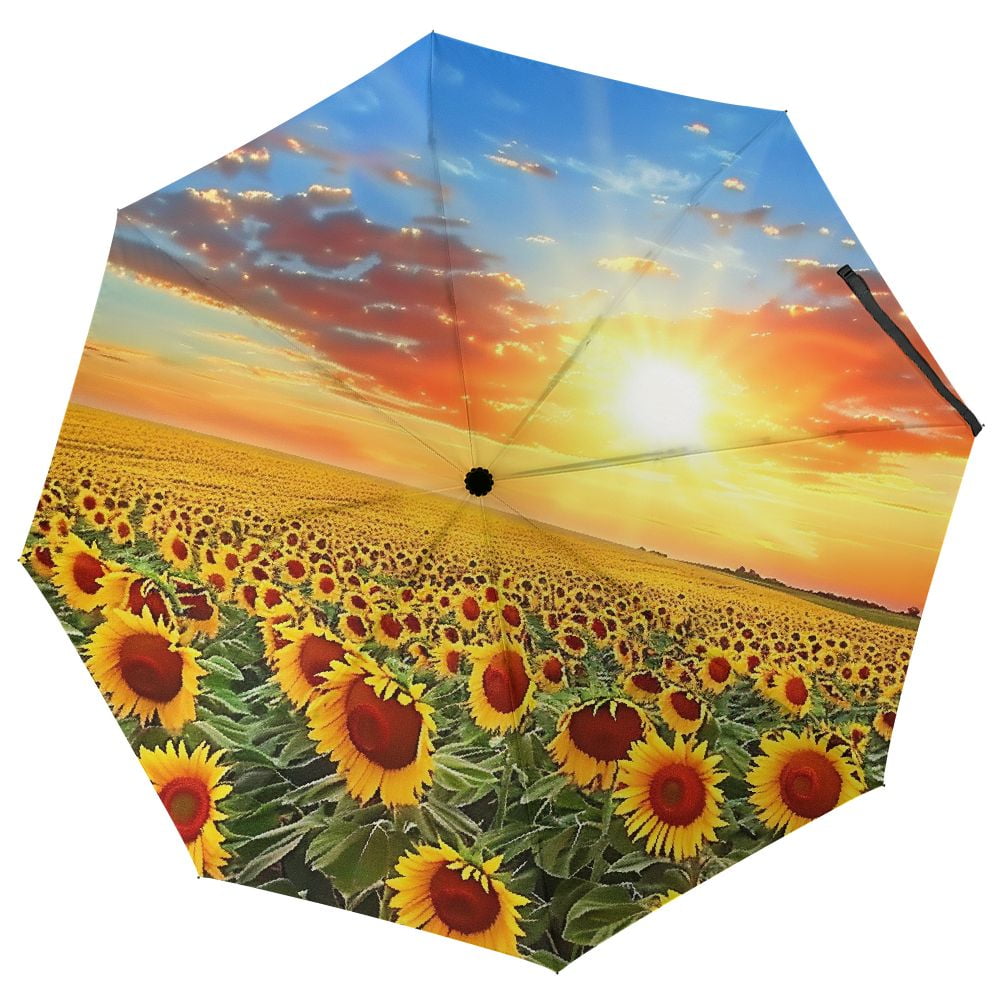 Jrxy Sunflowers Travel Umbrella Automatic Open Close PG Fabric 3-Fold ...