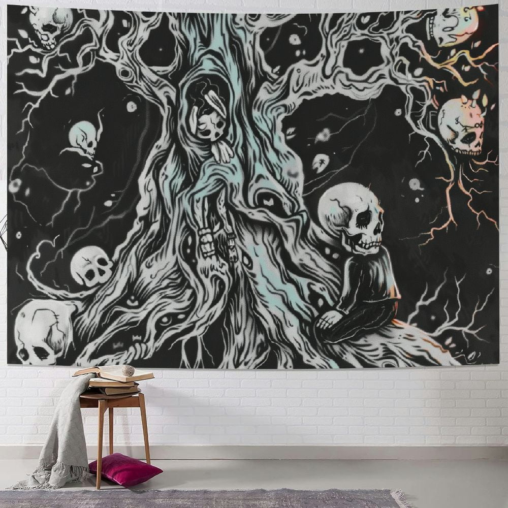 Jrxy Tapestry Black White Twisted Tree of Life Skeleton Ghosts Gothic ...