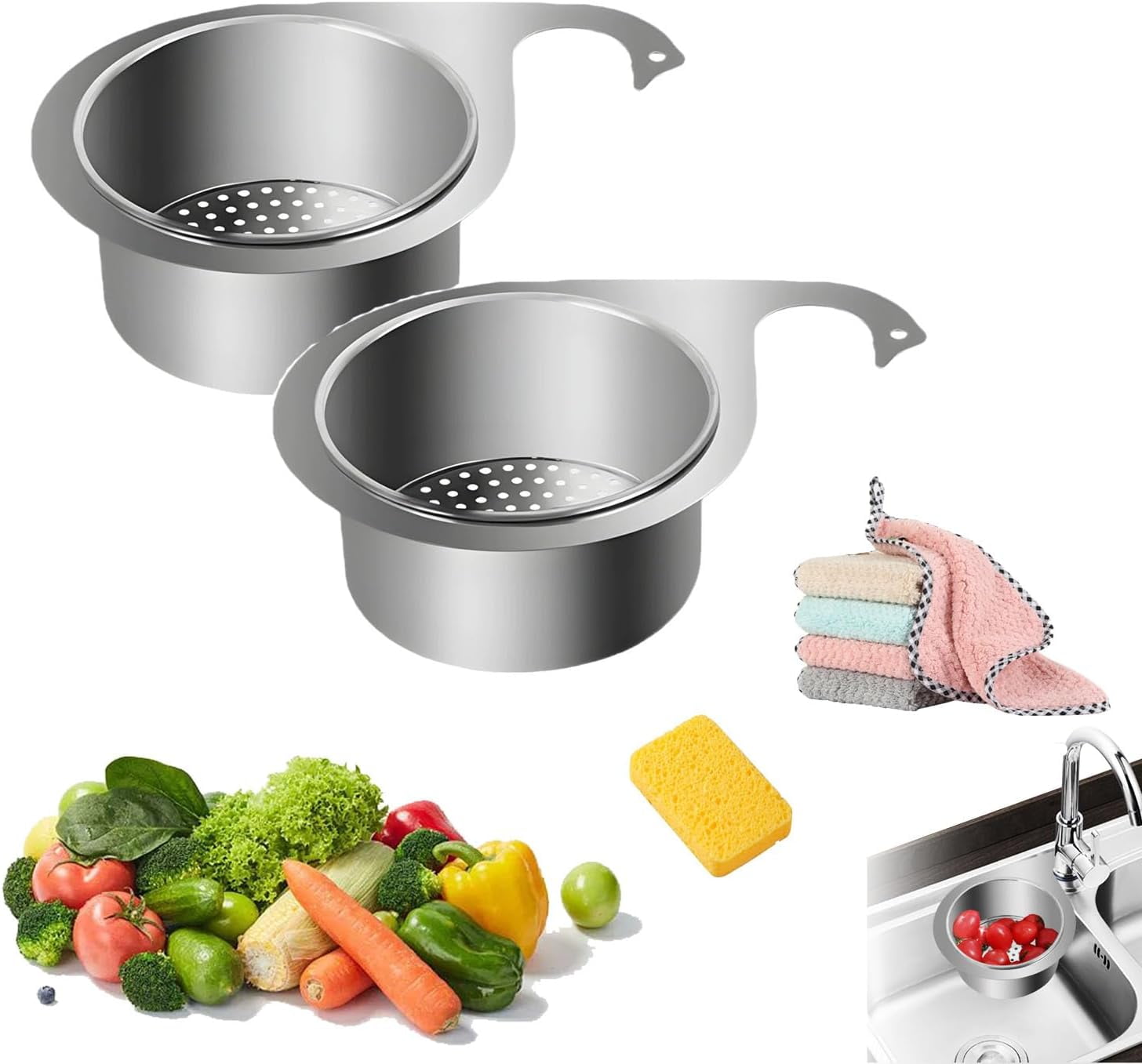 Js Swan Stainless Steel Drain Basket for Kitchen Sink, Stainless Steel ...