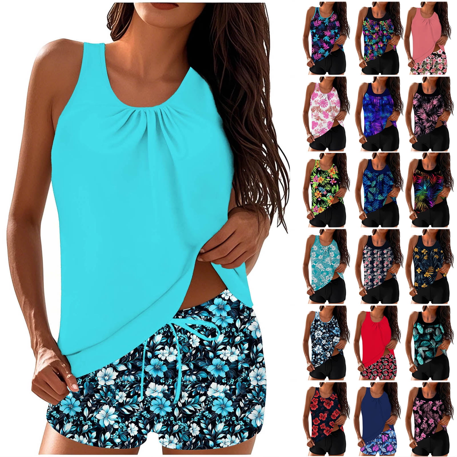 Jsaierl 2 Piece Tankini Swimsuits for Women Tummy Control Swim Tops ...