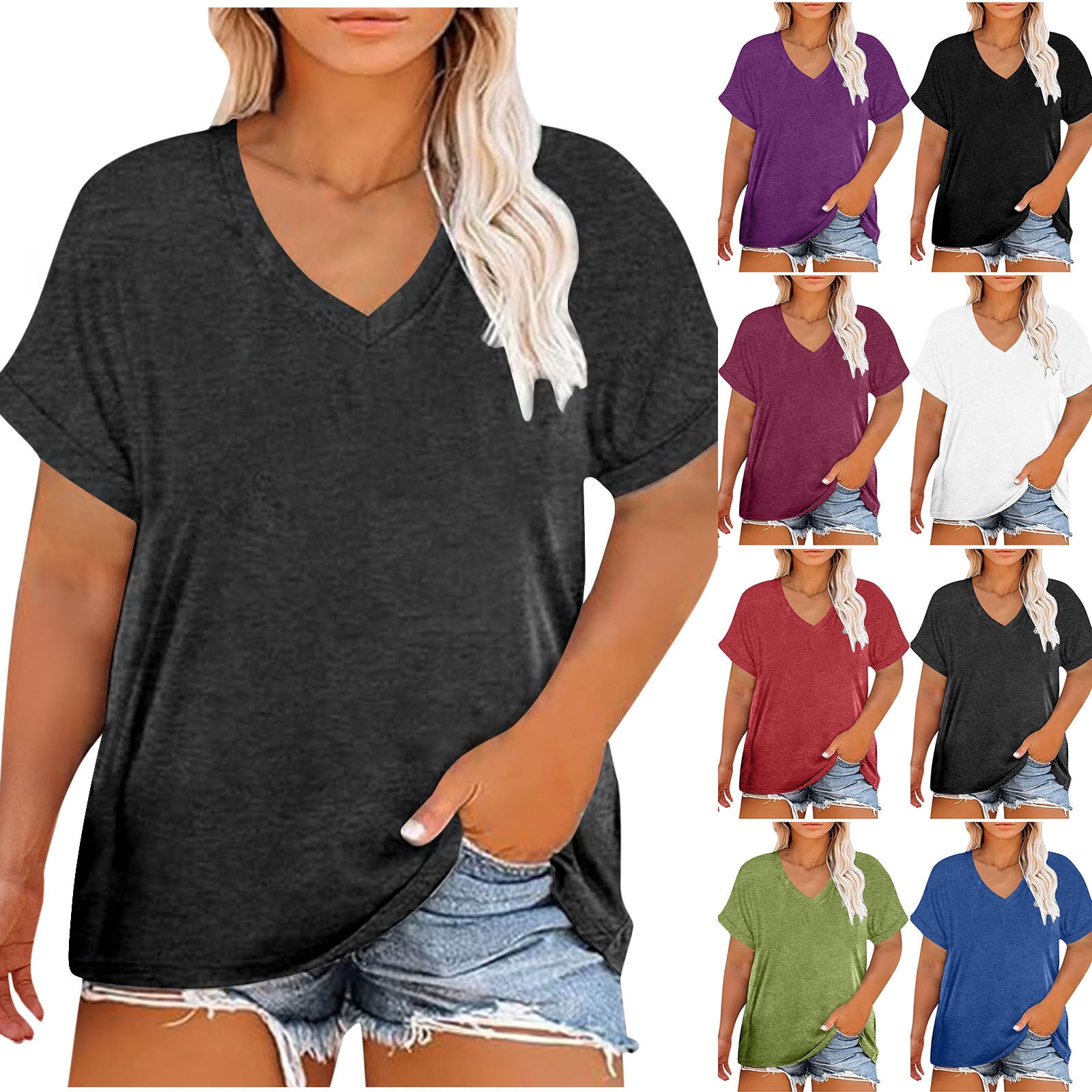 Jsaierl 2025 Oversized T Shirts Women's Plus Size Tees Casual Half ...