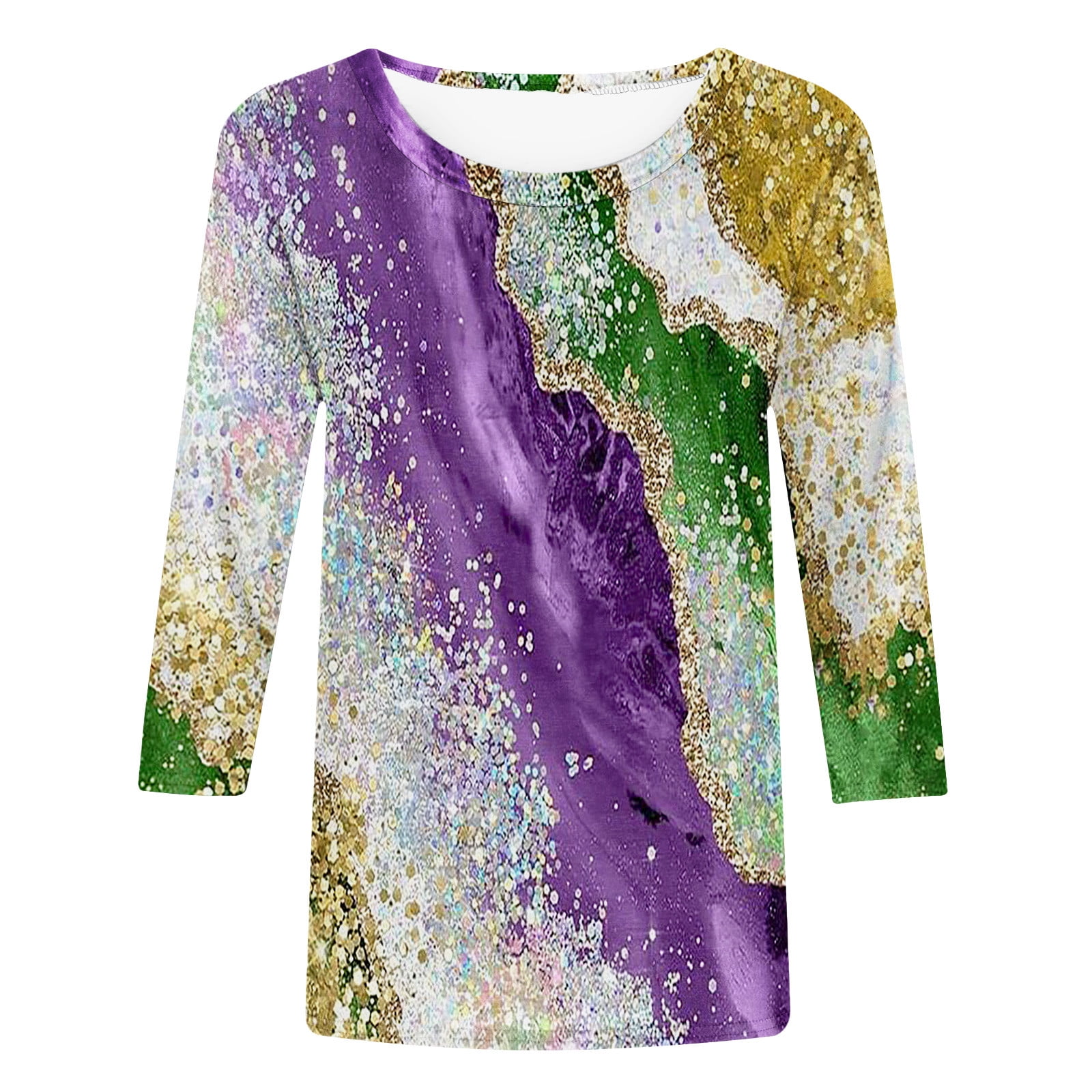 Jsaierl 2025 Shirt 3/4 Sleeve Mardi Gras Womens Fancy Blouse Carnival T ...