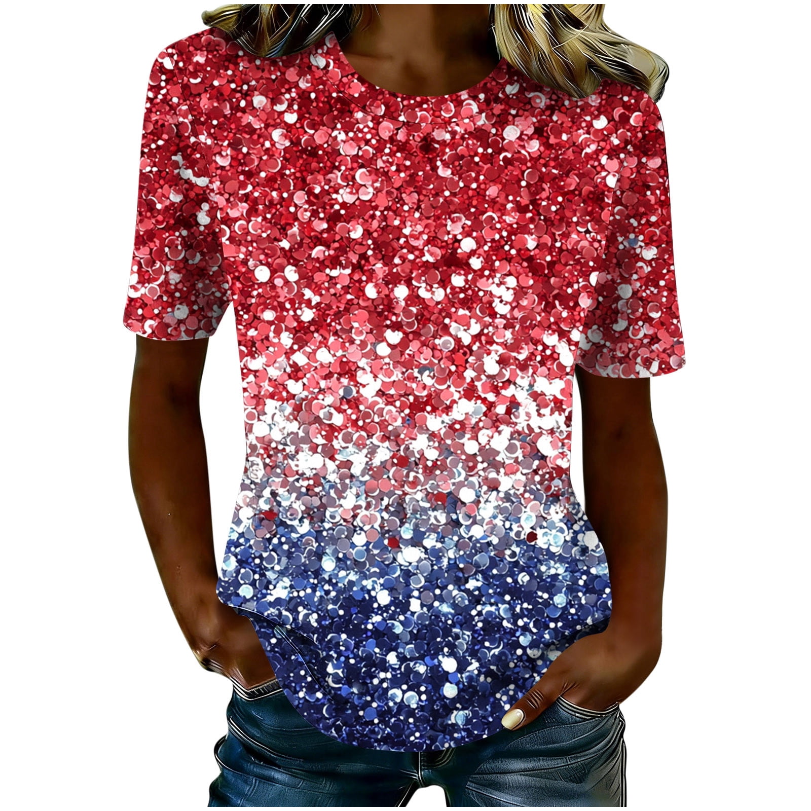 Jsaierl 4th of July Tops for Women Plus Size Patriotic USA Flag Pattern ...