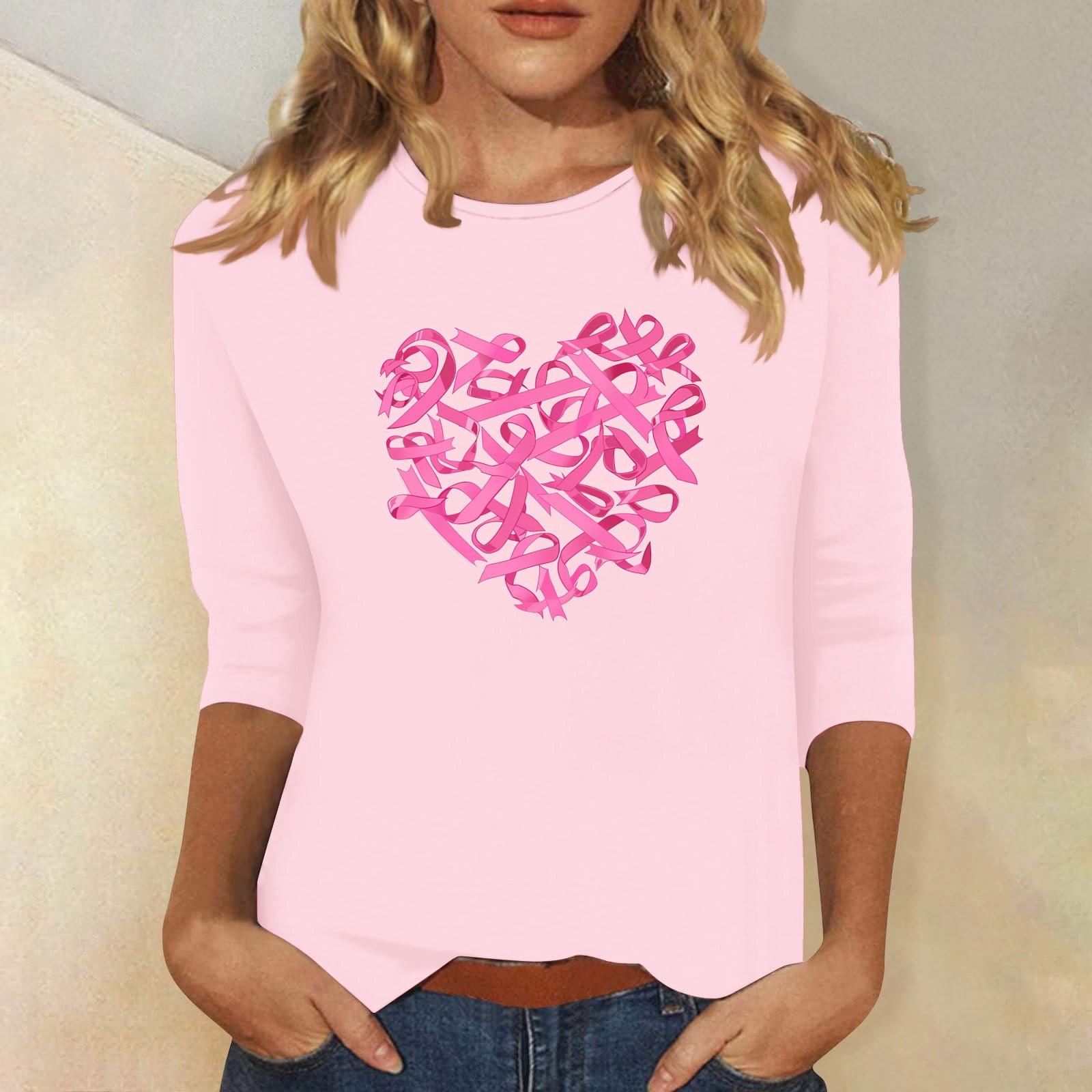 Jsaierl Breast Cancer Shirts for Women Pink Ribbon Print Tees Teen ...