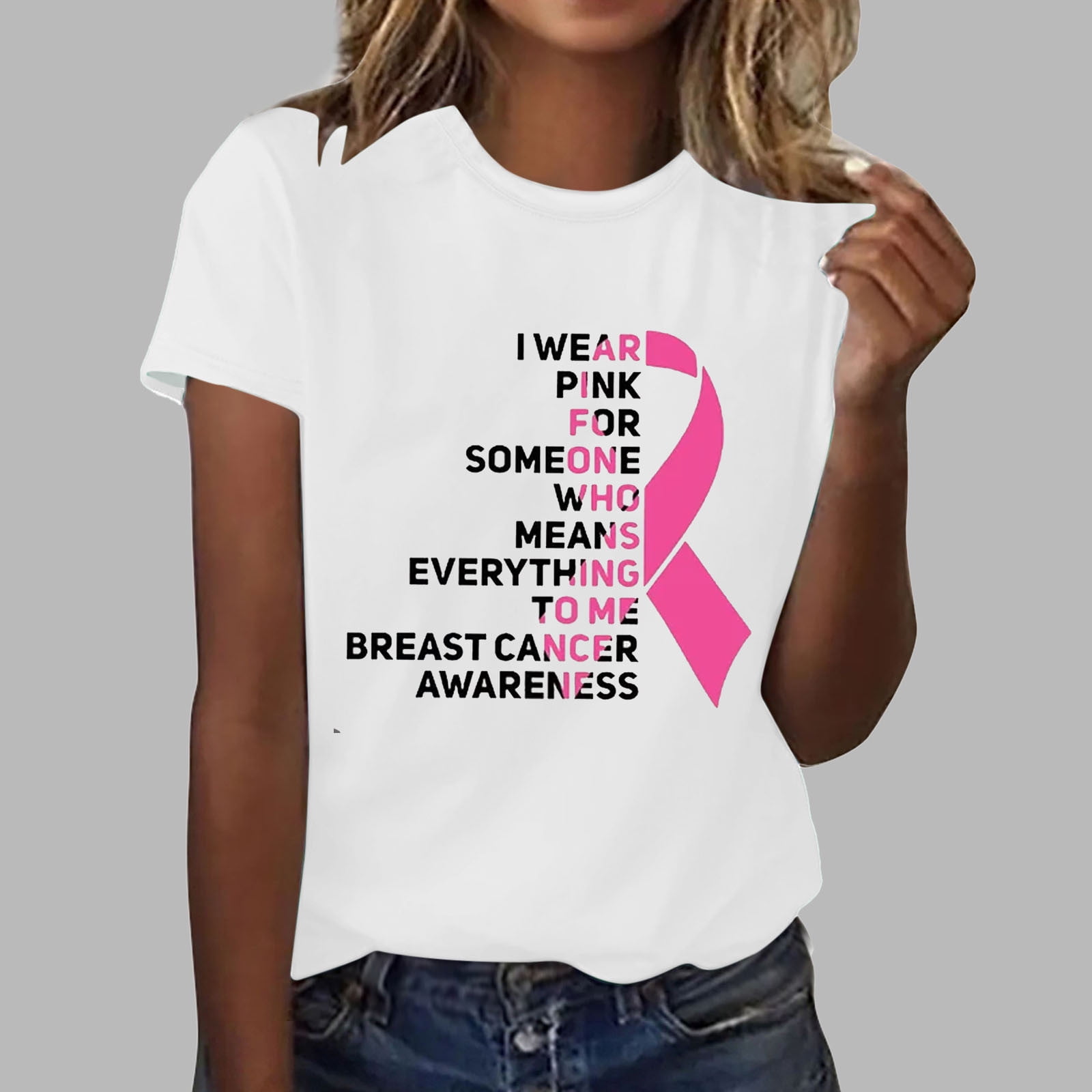Jsaierl Breast Cancer Shirts for Women Pink Ribbon Graphic Tees Trendy ...