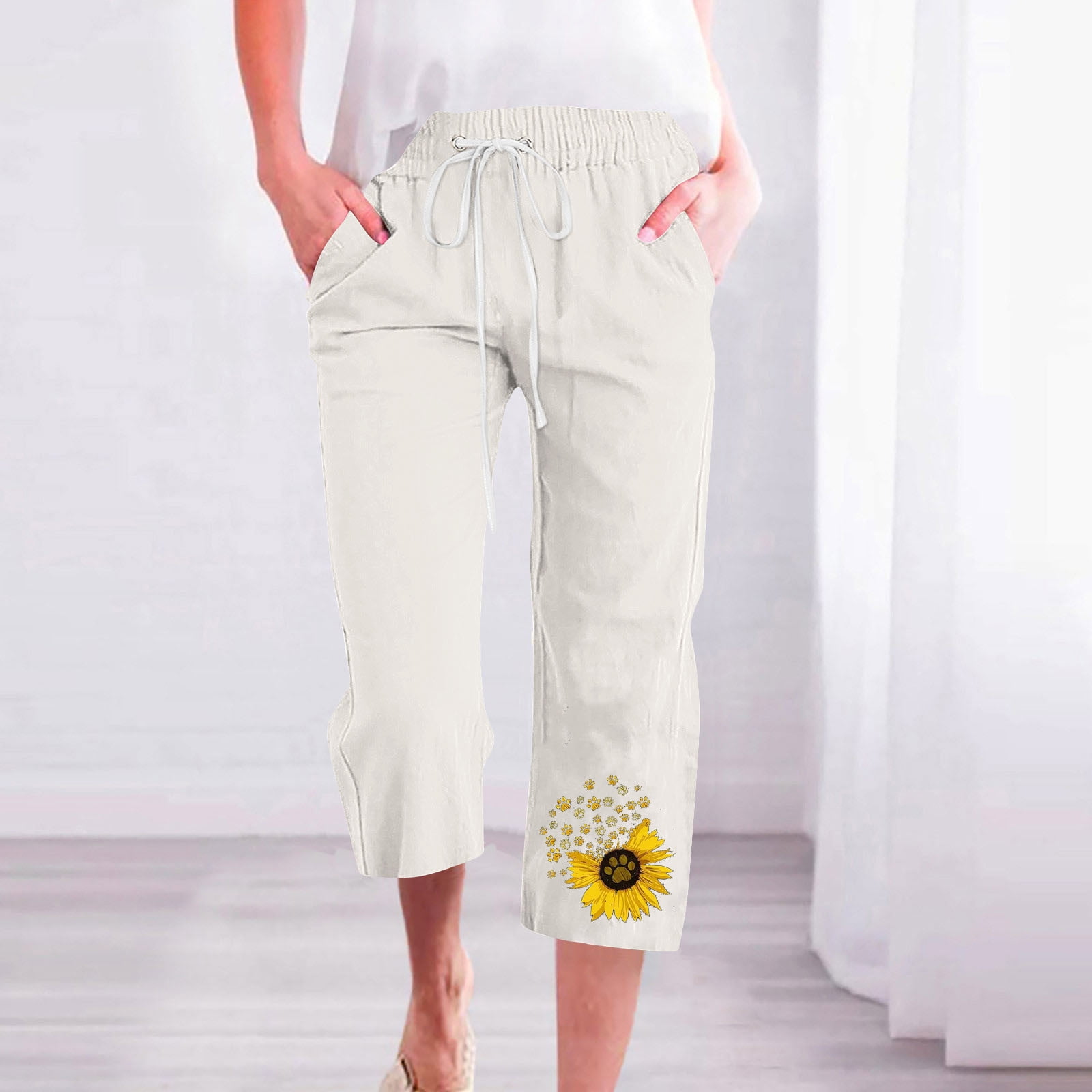 Jsaierl Capri Pants Women Summer High Waist Capri Shorts Ladies Wide ...