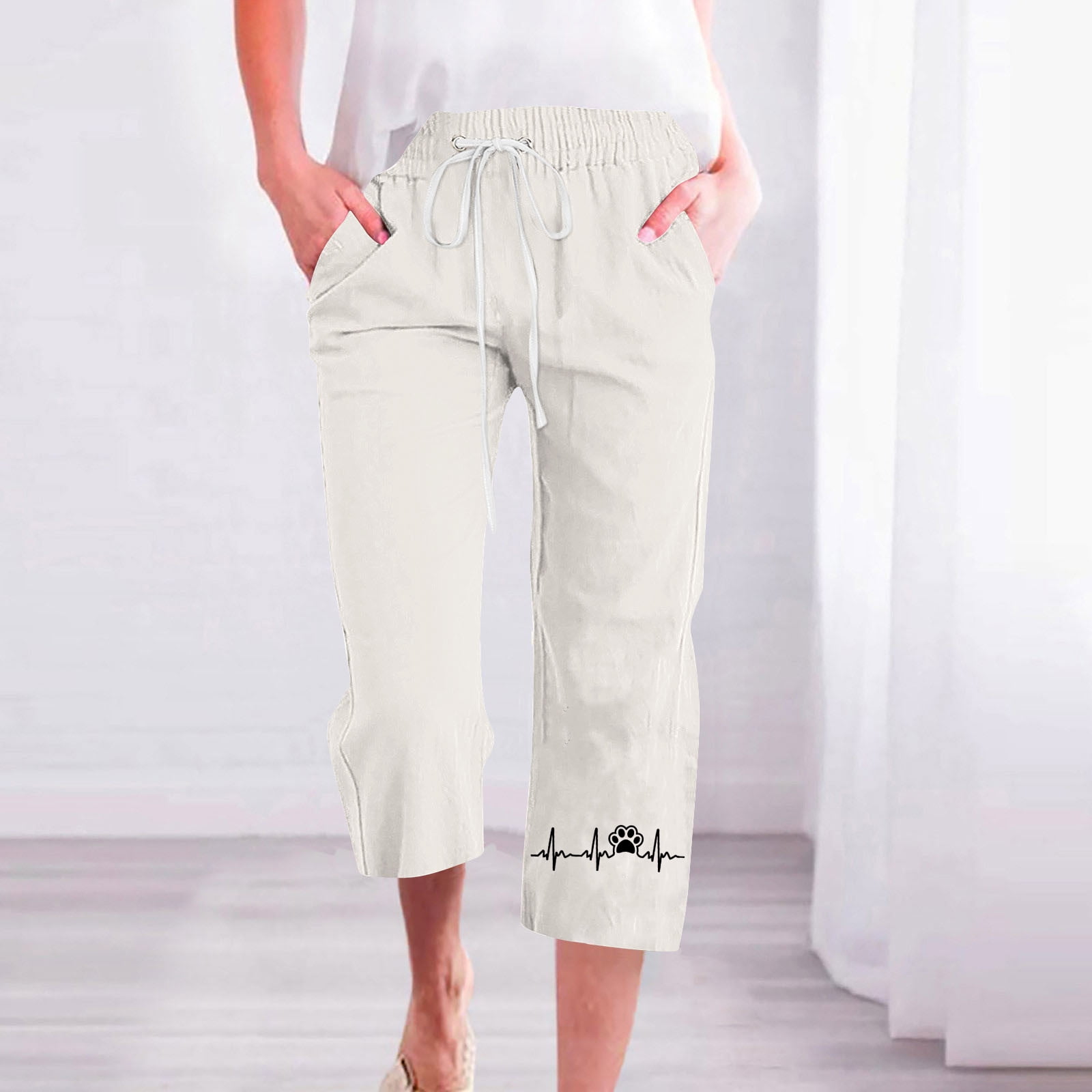 Jsaierl Capri Pants for Women Summer High Waist Capri Shorts Petite ...