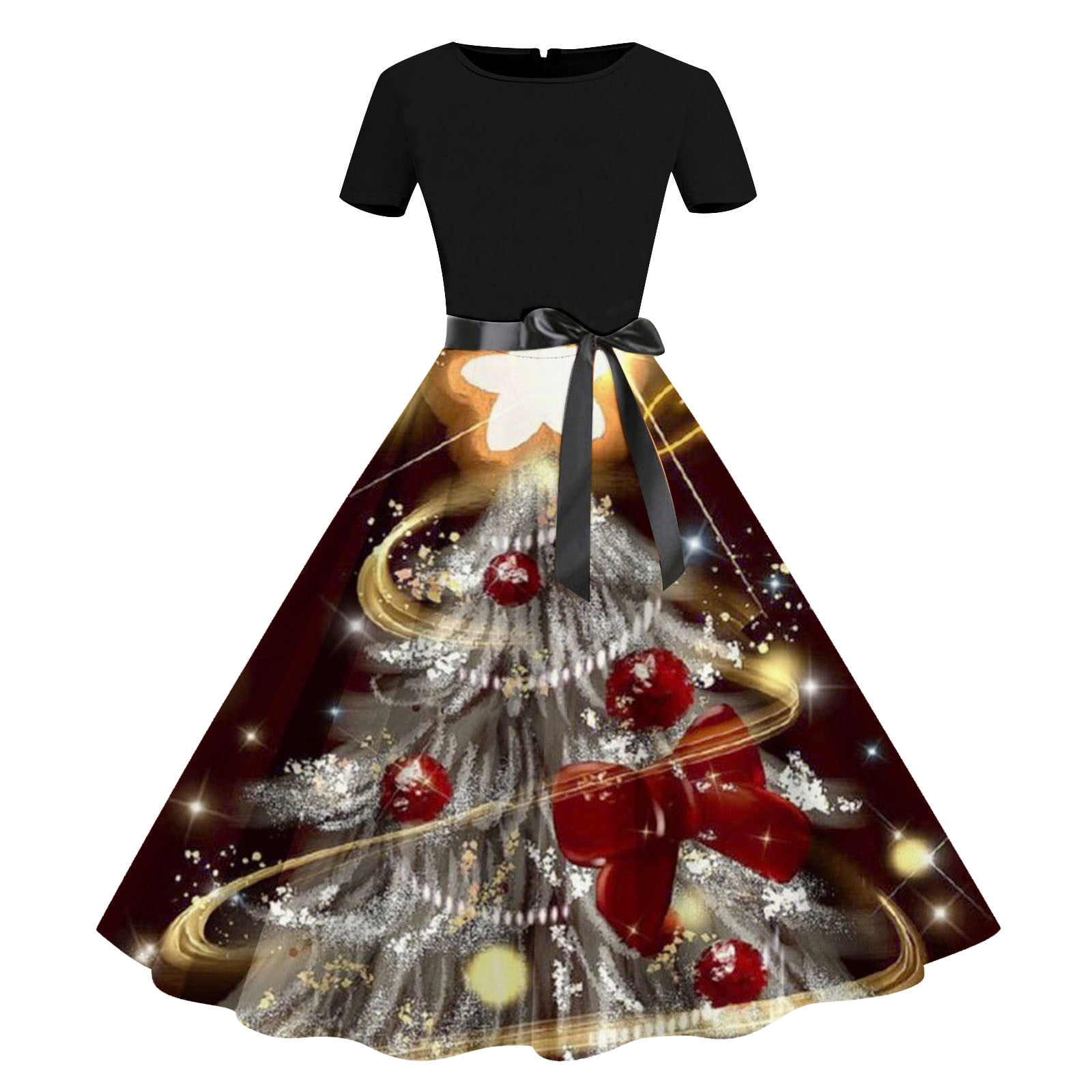 Jsaierl Christma Dress Womens Long Sleeve V Neck Pleated Prom Dresses ...