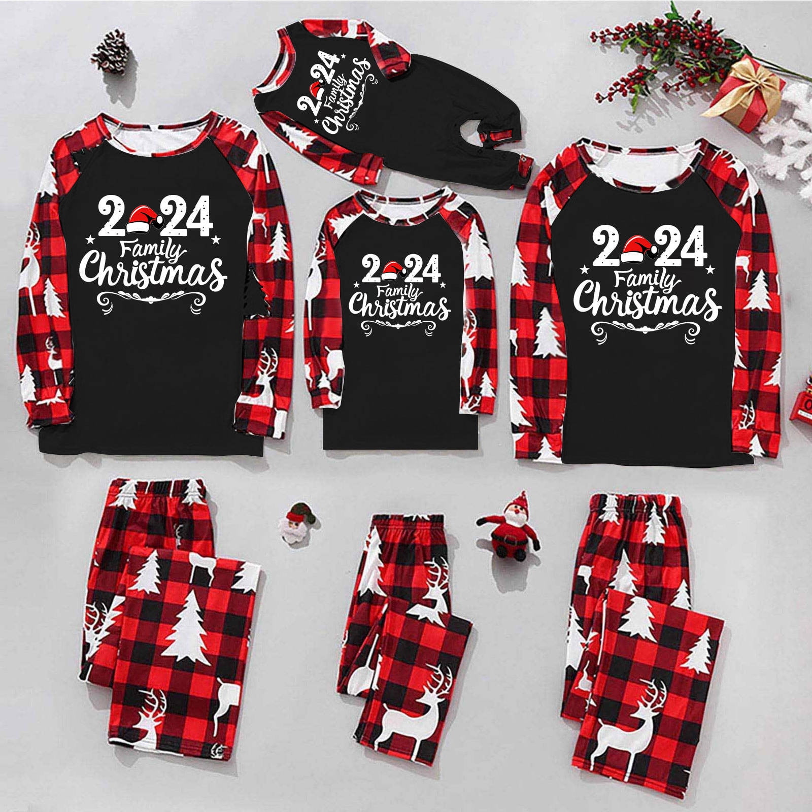 Jsaierl Christmas Pajamas for Family 2024 Plaid Pjs Matching Sets Xmas ...