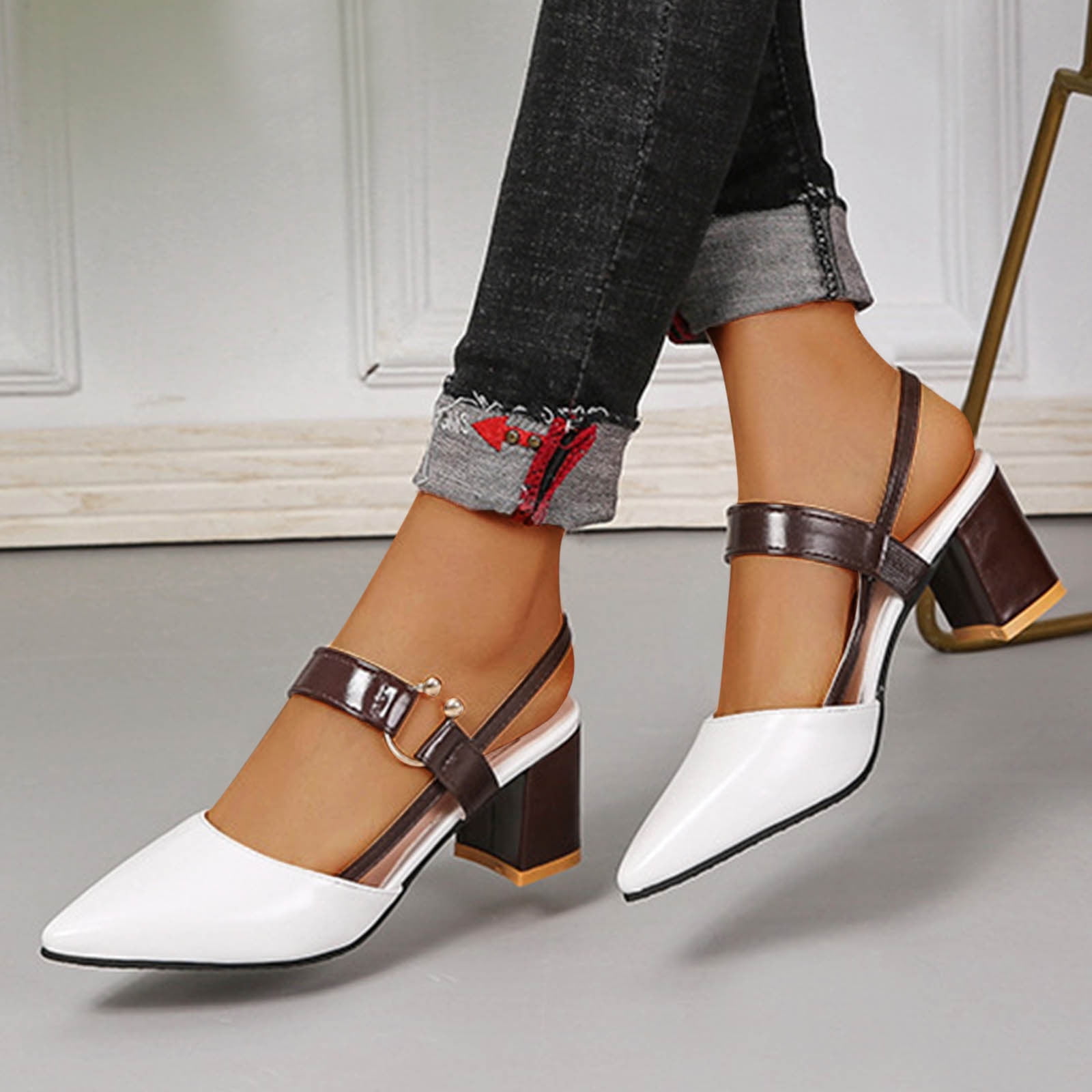 Jsaierl Chunky Heel Sandals for Women Casual Summer Point Toe Sandals ...