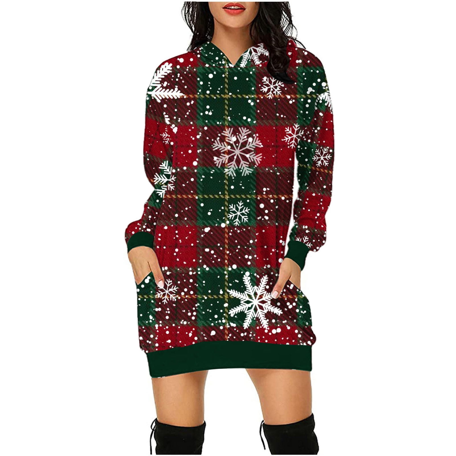 Jsaierl Hoodie Dress for Women Christmas Plus Size Xmas Tunic Hoodies ...