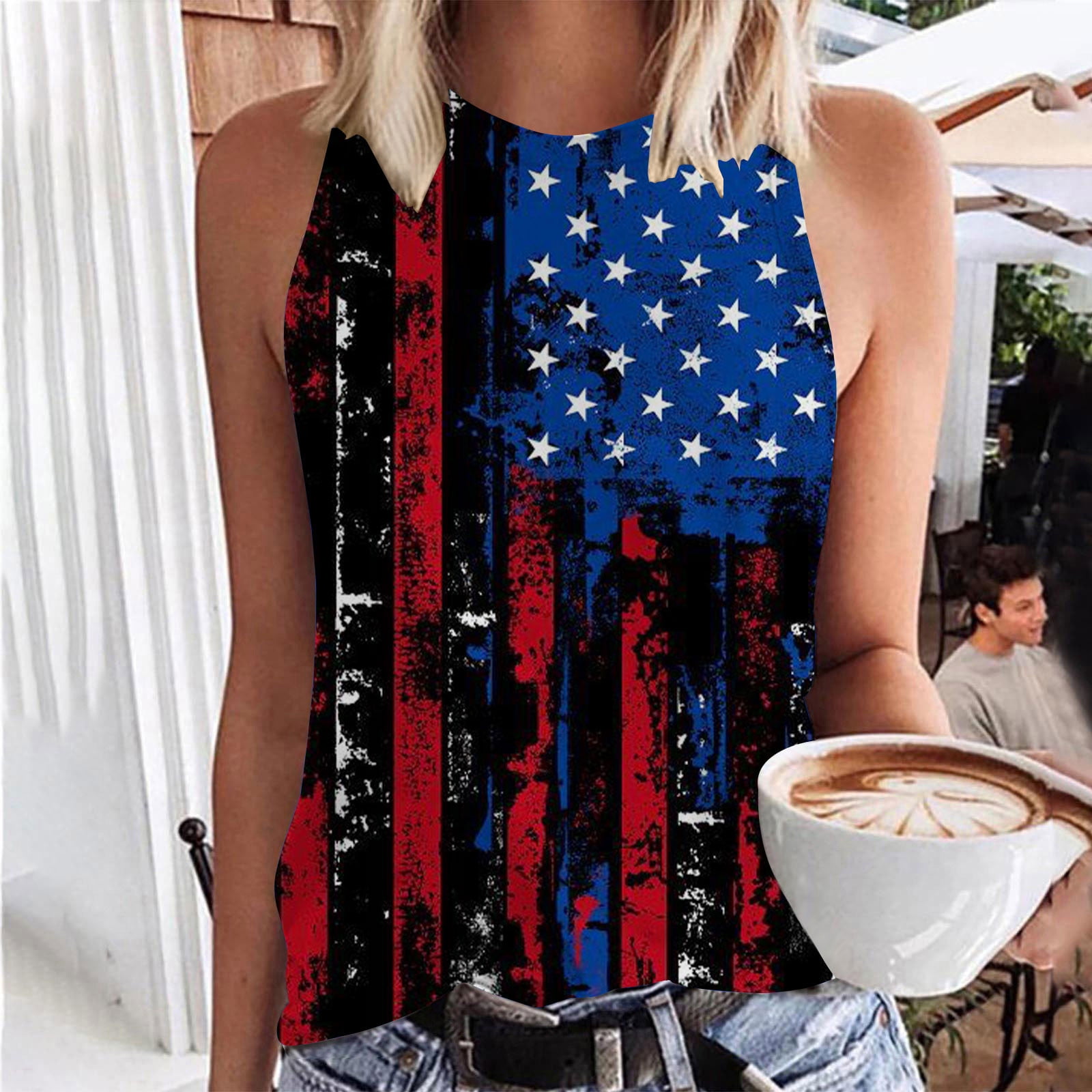 Jsaierl Independence Day Tank Tops For Women Casual Patriotic American