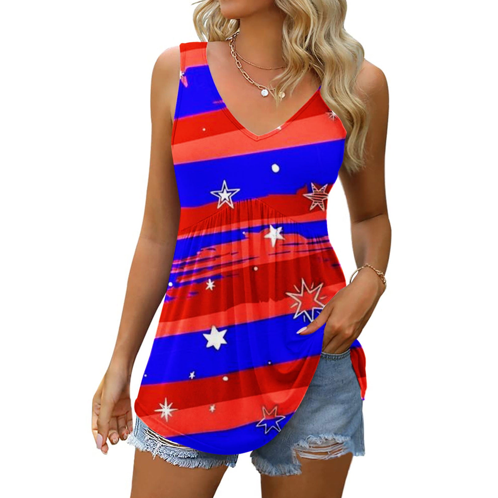 Jsaierl Independence Day Tank Tops For Women Funny Patriotic Usa Flag