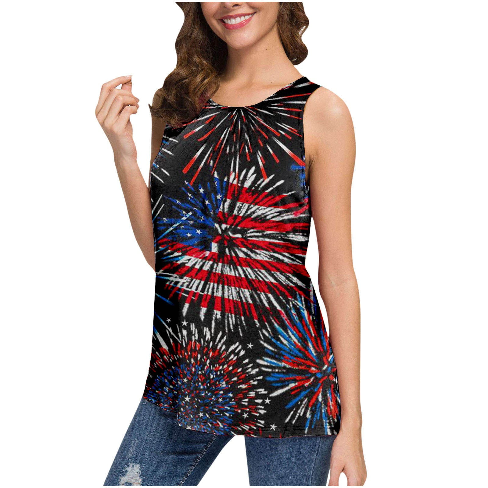 Jsaierl Independence Day Tank Tops For Women Plus Size Patriotic Red