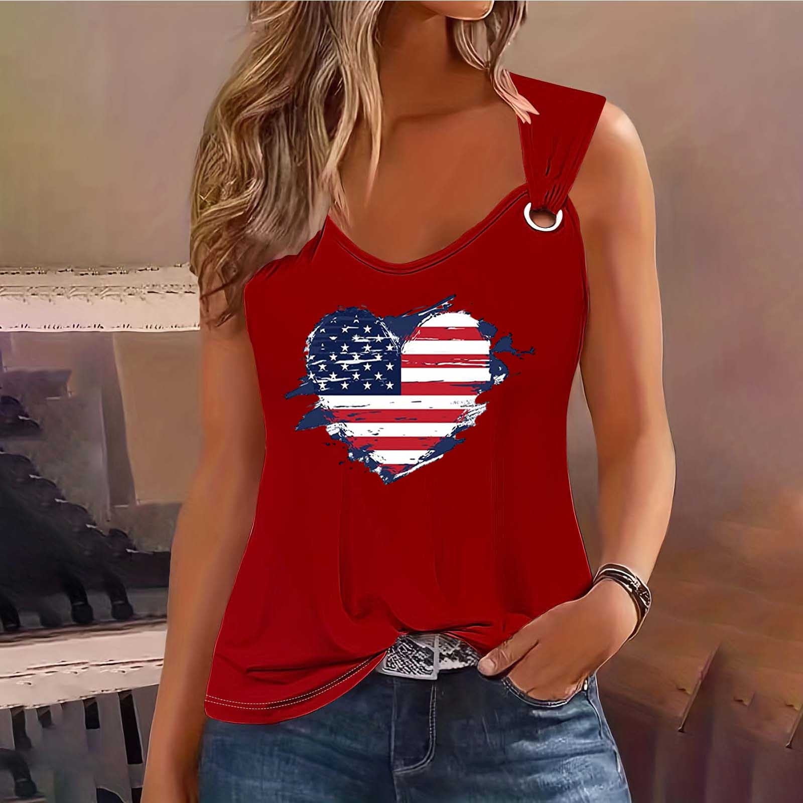 Jsaierl Independence Day Tank Tops For Women Plus Size Patriotic Stars