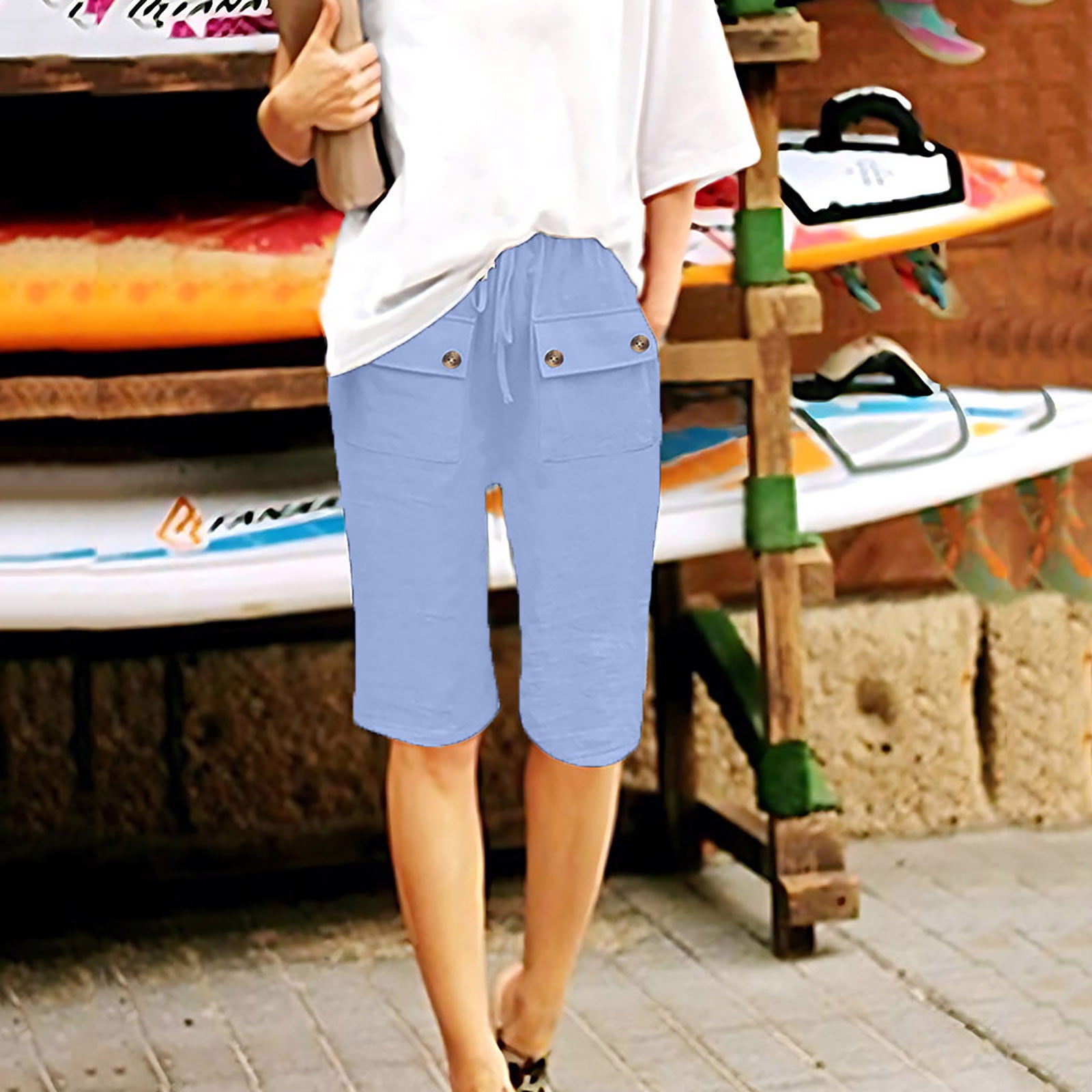 Jsaierl Linen Capri Pants for Women Summer High Waist Capri Shorts ...