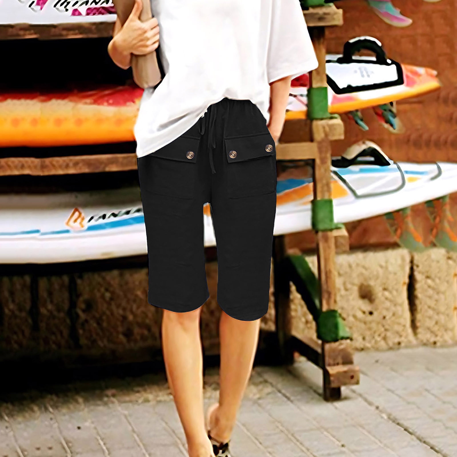 Jsaierl Linen Capri Pants For Women Summer High Waist Capri Shorts