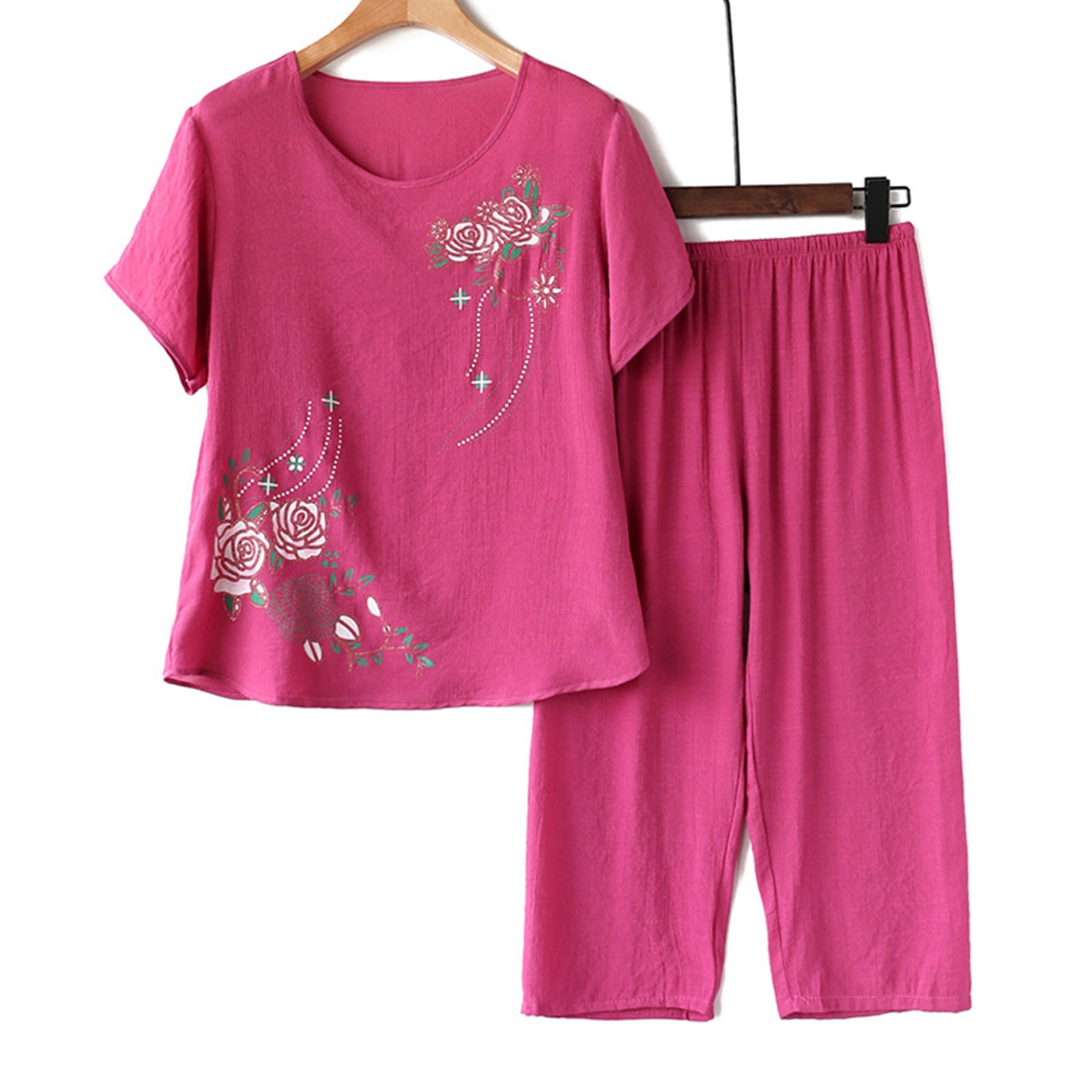 Jsaierl Linen Sets for Women 2 Piece Ladies Summer Pullover Printing ...