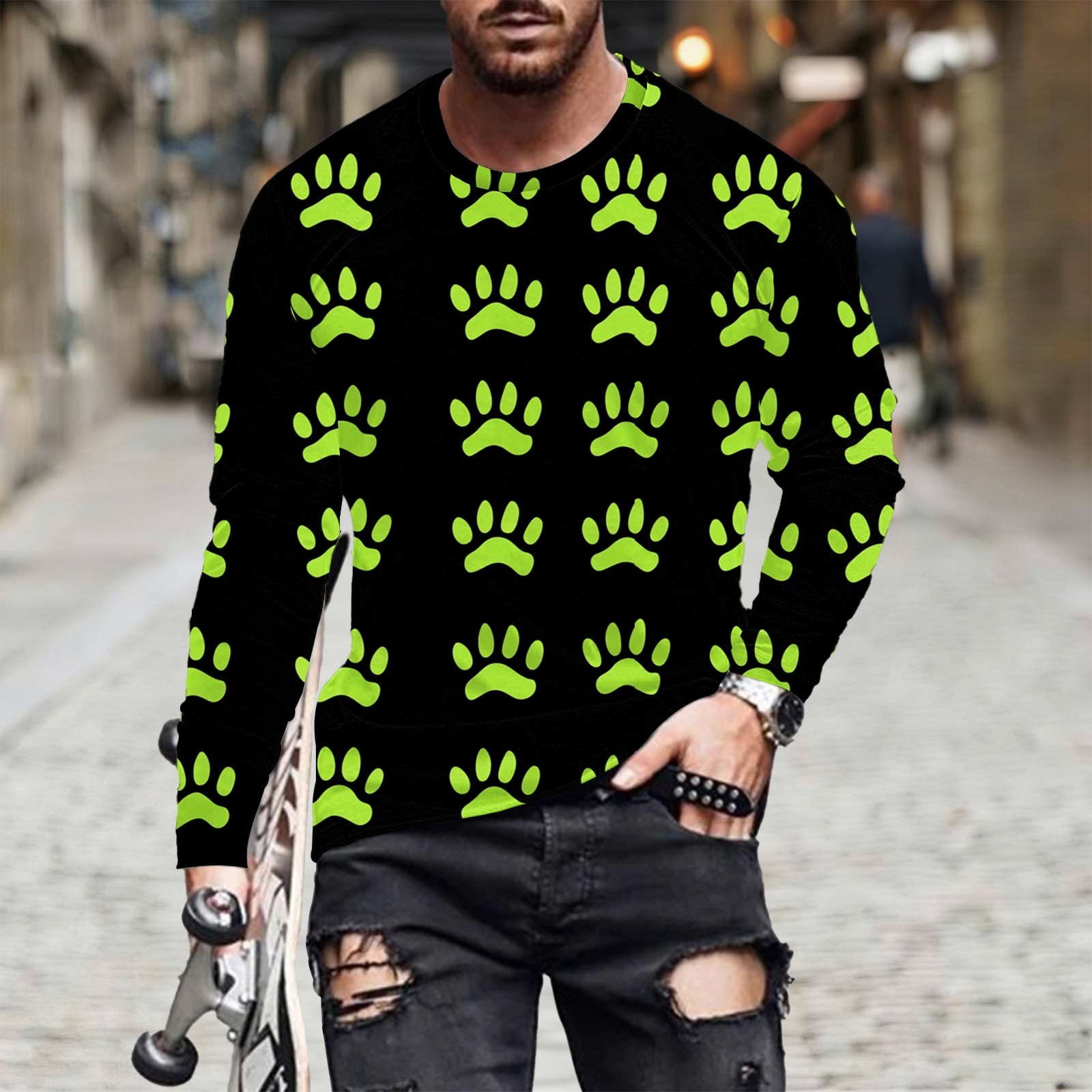 Jsaierl Long Sleeve Shirts for Men 3D Paws Graphic Tee Big & Tall ...