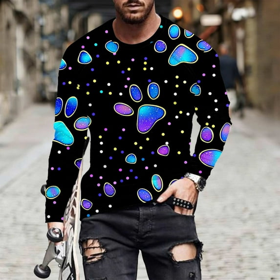 Jsaierl Long Sleeve Shirts for Men 3D Paws Graphic Tee Big & Tall ...
