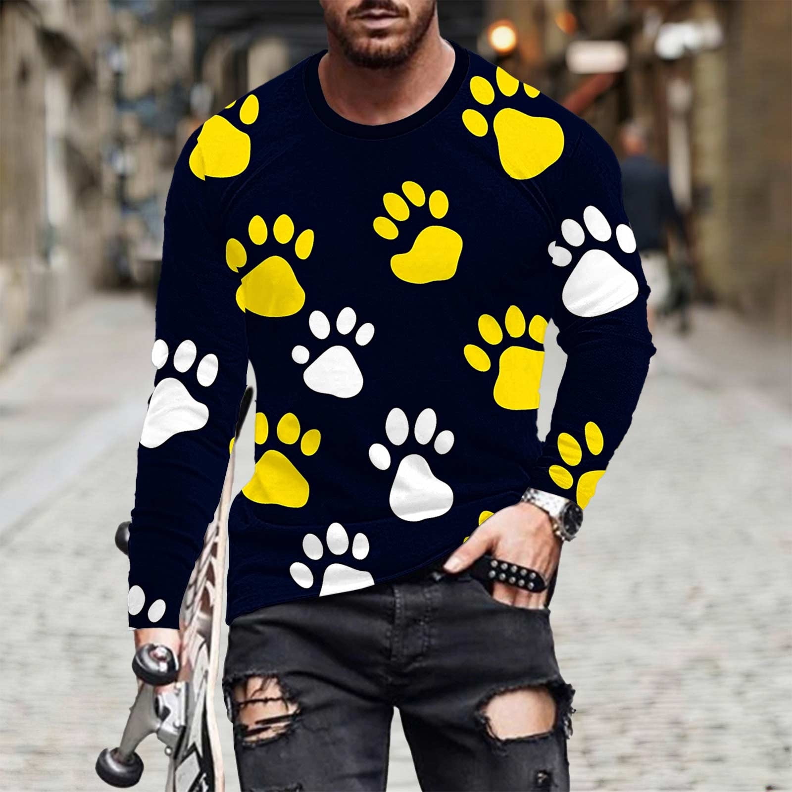 Jsaierl Long Sleeve Shirts for Men 3D Paws Graphic Tee Big & Tall ...