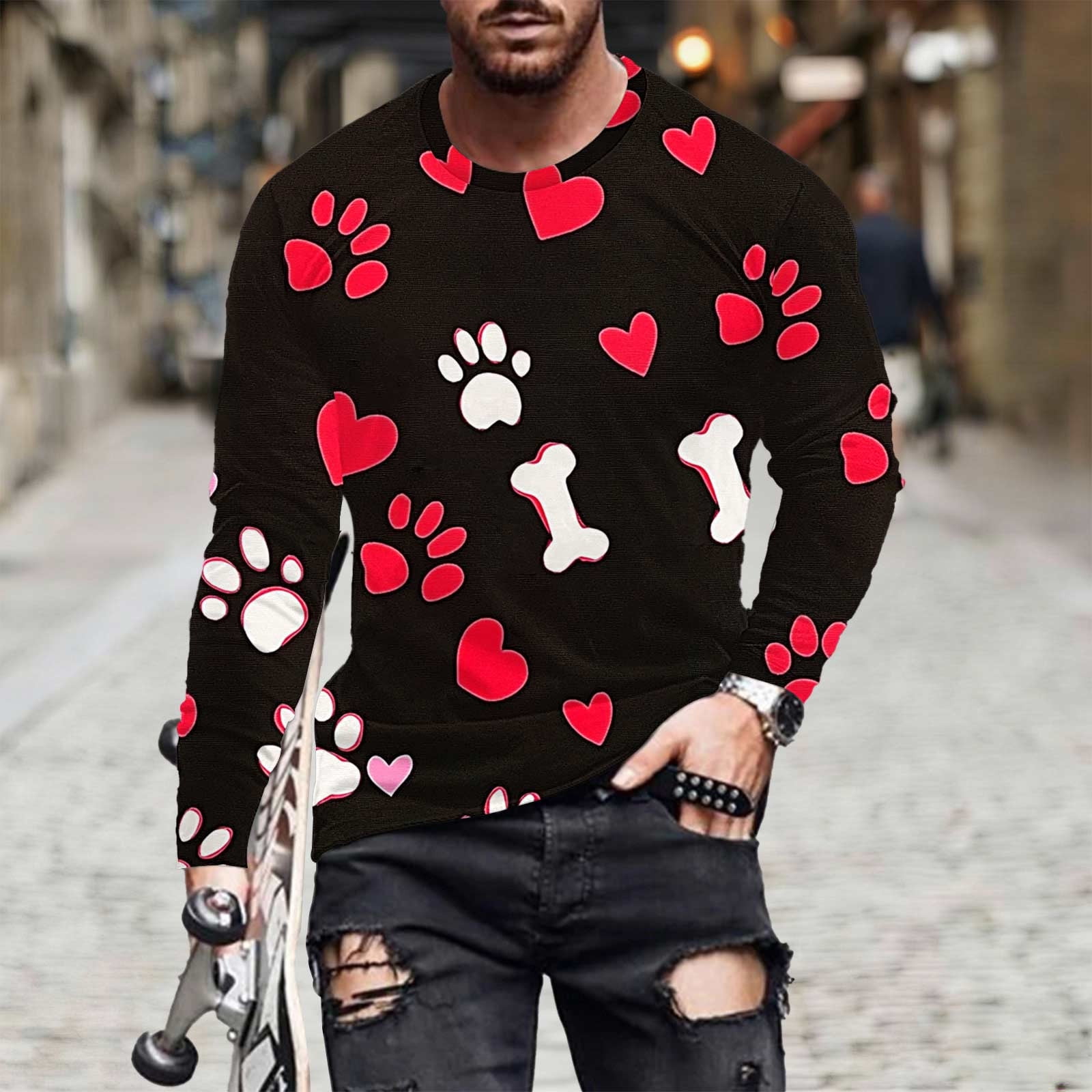 Jsaierl Long Sleeve Shirts for Men 3D Paws Graphic Tee Big & Tall ...