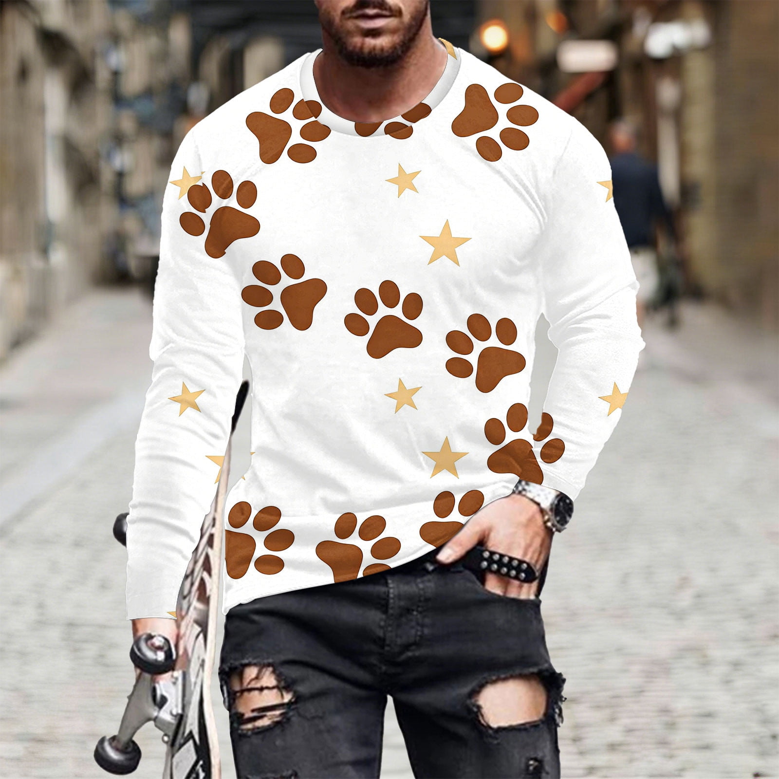 Jsaierl Long Sleeve Shirts for Men 3D Paws Graphic Tee Big & Tall ...