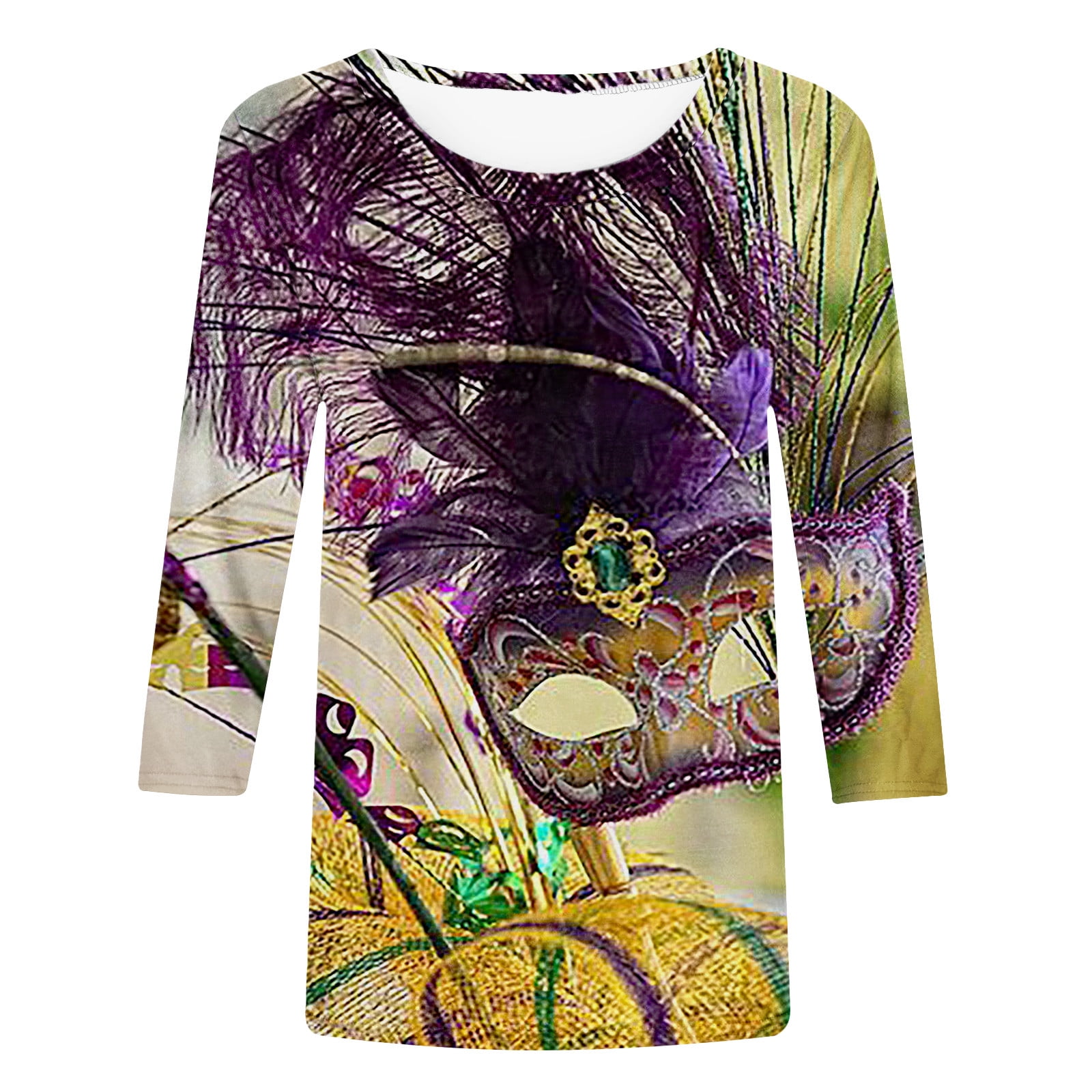 Jsaierl Mardi Gras Shirts for Women Carnival Outfit Mask Graphic Tee ...
