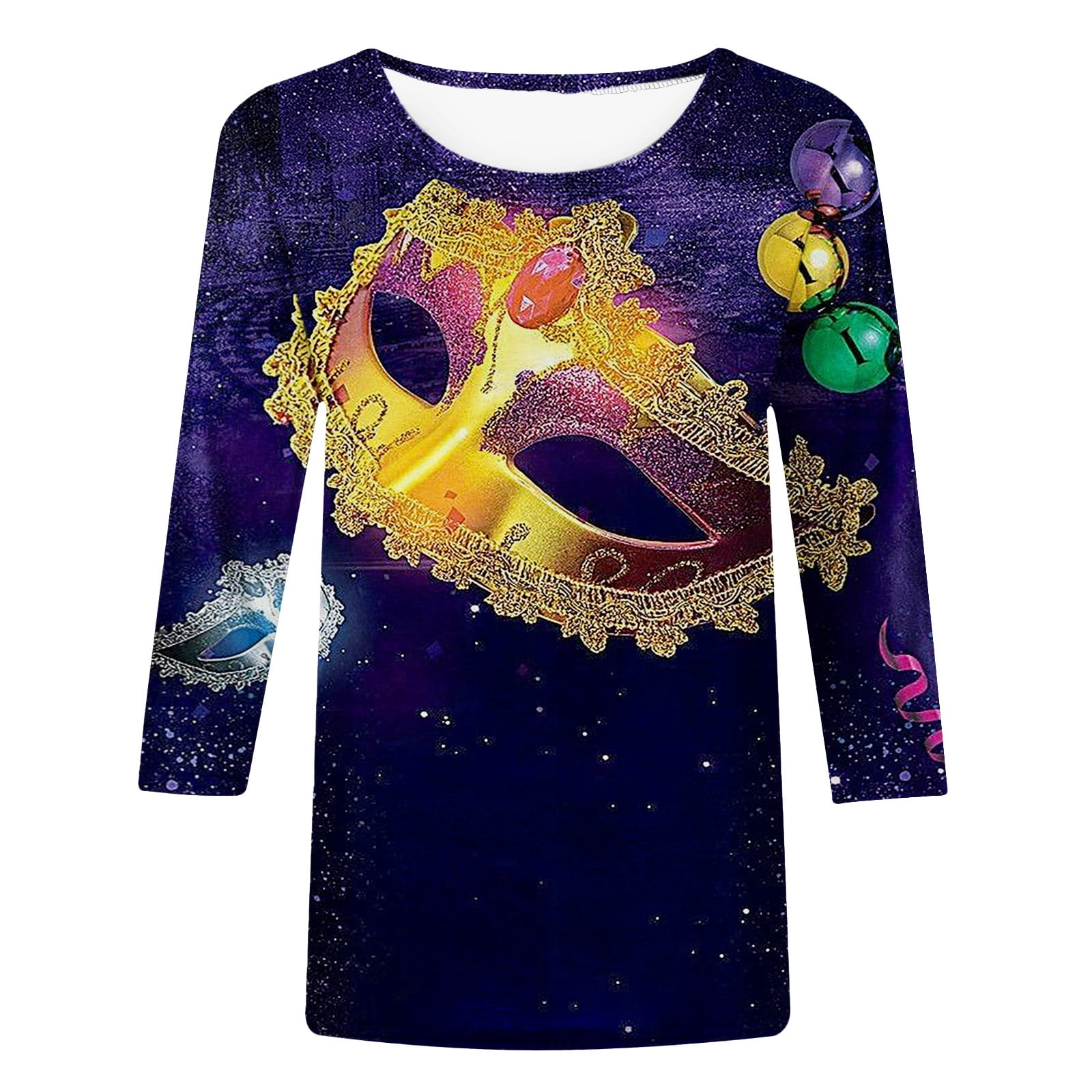 Jsaierl Mardi Gras Shirts for Women Carnival Outfit Mask Graphic Tee ...