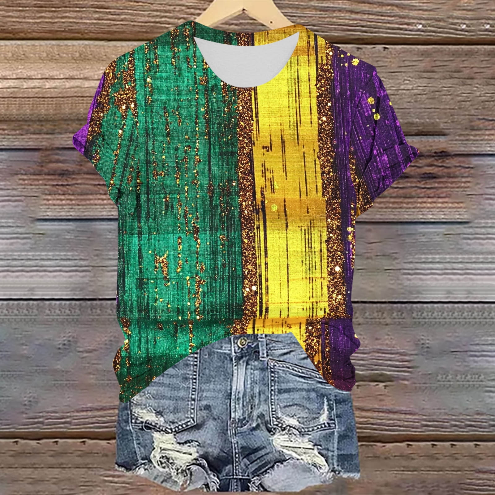 Jsaierl Mardi Gras Shirts for Women Funny Carnival Themed Mask Print ...