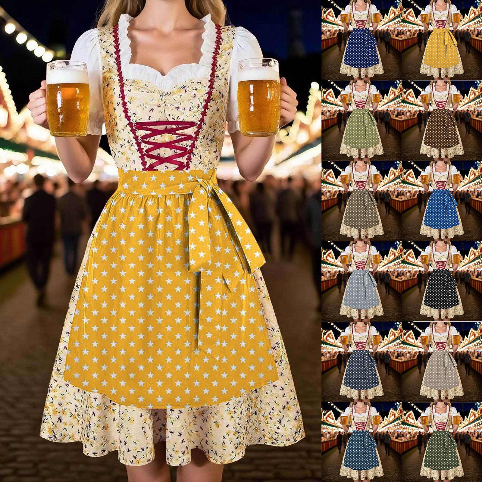 Jsaierl Oktoberfest Dress for Women Vintage Medieval Elegant Goth Plus ...
