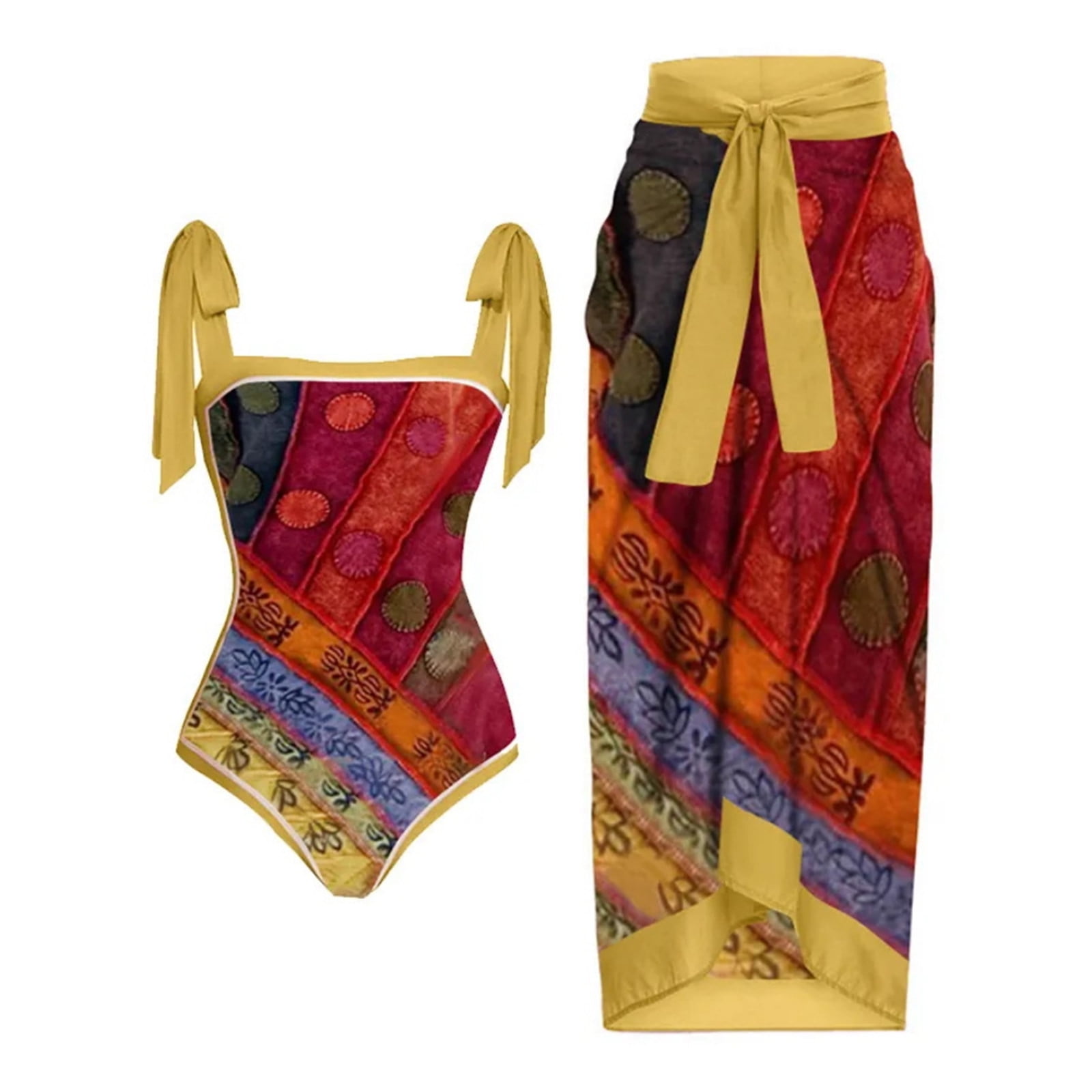 Jsaierl One Piece Bathing Suit for Women 2024 with Maxi Wrap Skirts 2 ...