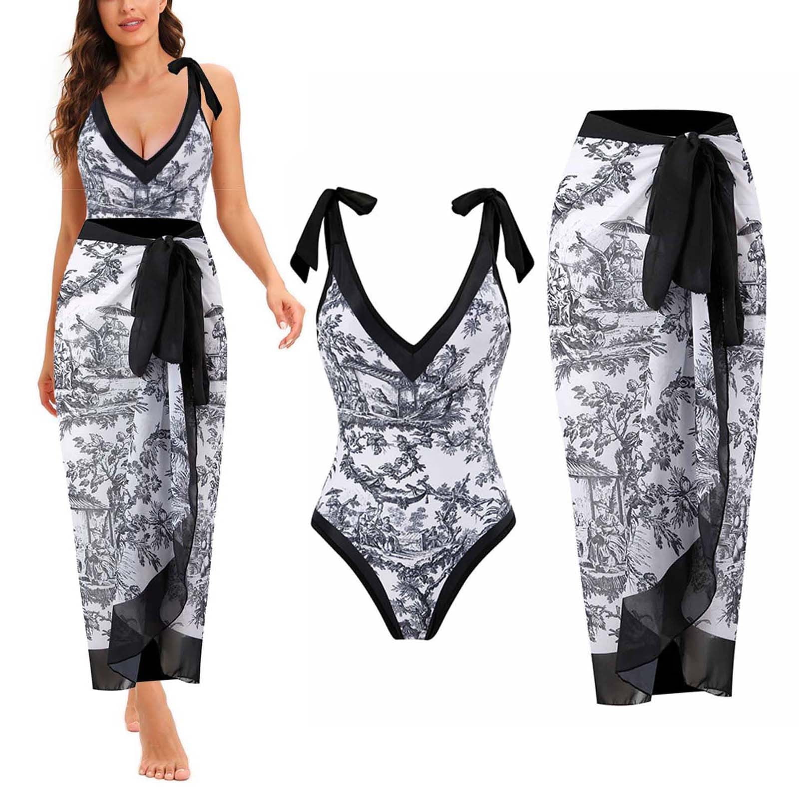 Jsaierl One Piece Swimsuit for Women with Matching Swim Cover Up Sexy ...