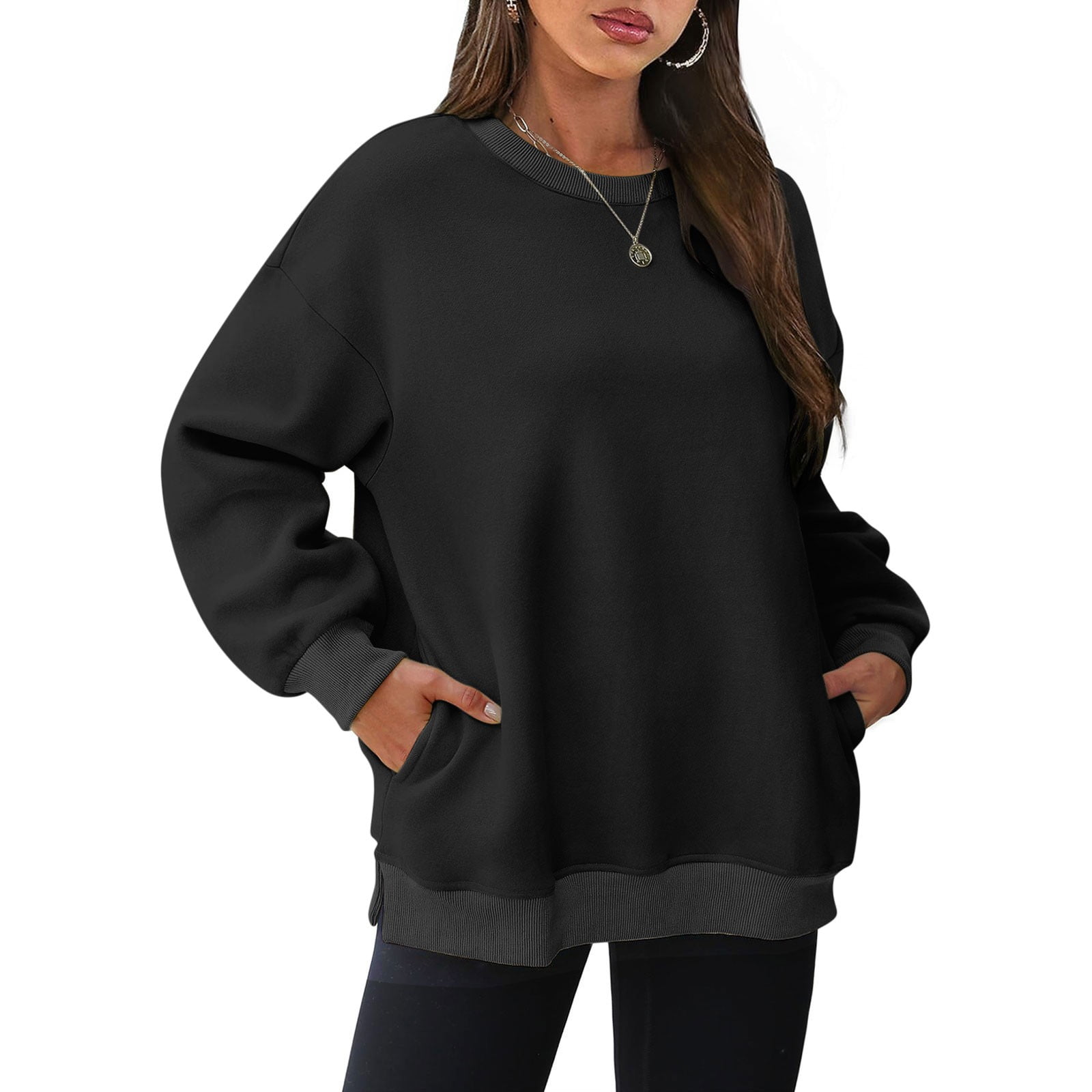 Jsaierl Oversized Sweatshirts for Women Loose Fit Side Split Stretch ...