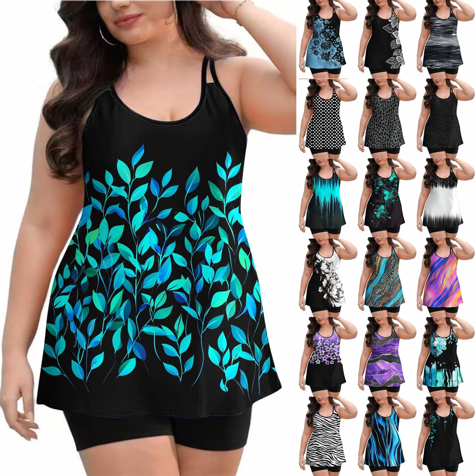 Jsaierl Plus Size Tankini Swimsuit for Women Two Piece Tummy Control ...