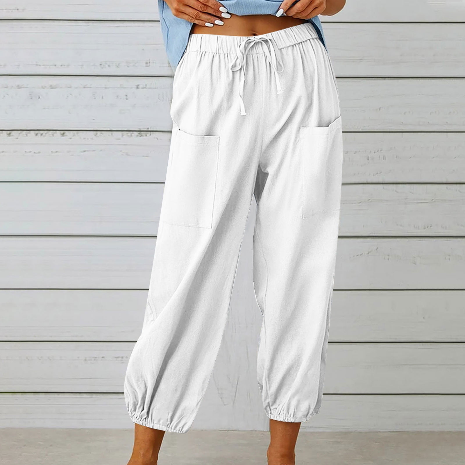 Jsaierl Wide Leg Linen Pants for Women Summer High Waist Pant Loose Fit ...