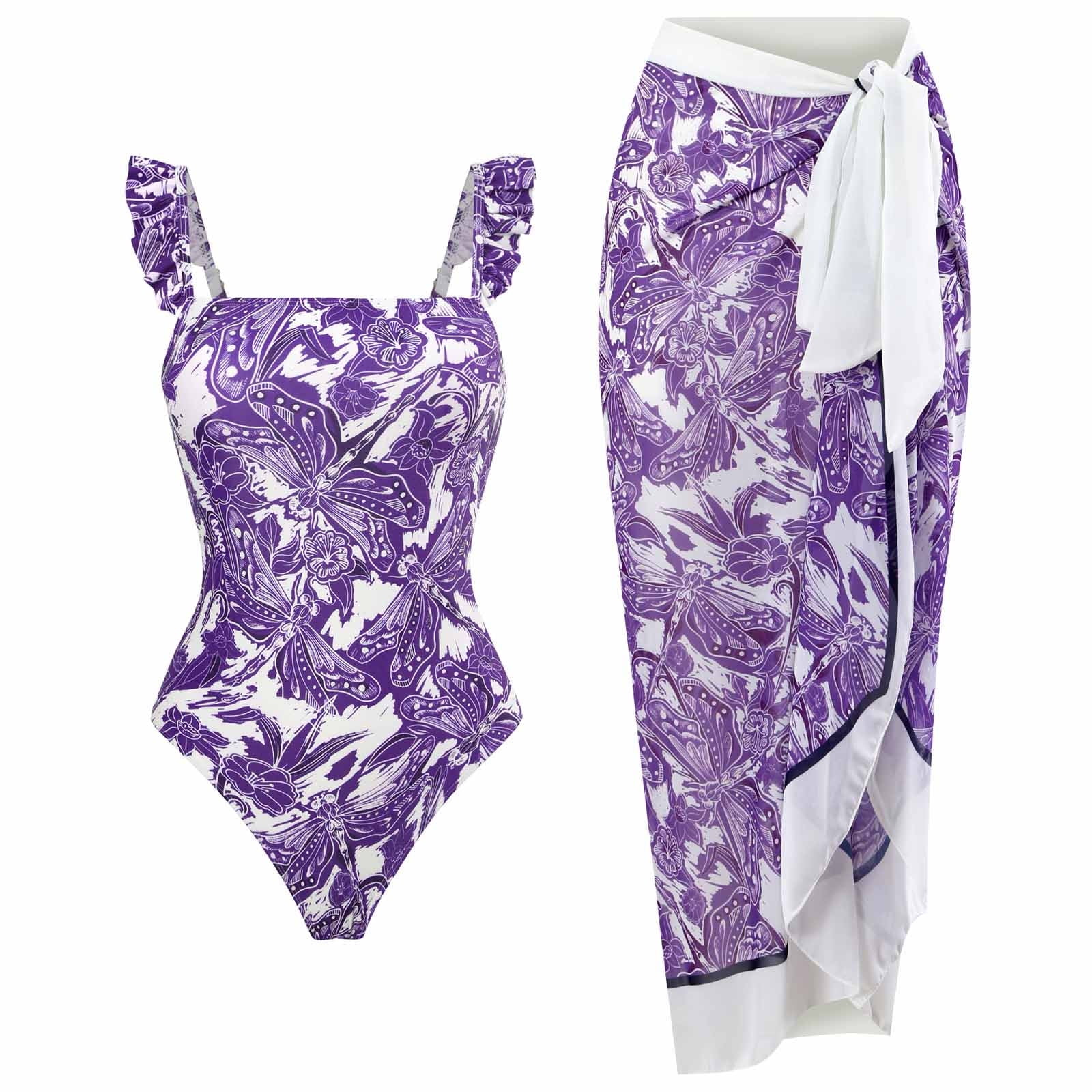 Jsaierl Womens 2 Pieces Sarong Swimsuit Set Sleeveless Floral Print Swimwear With Cover Up