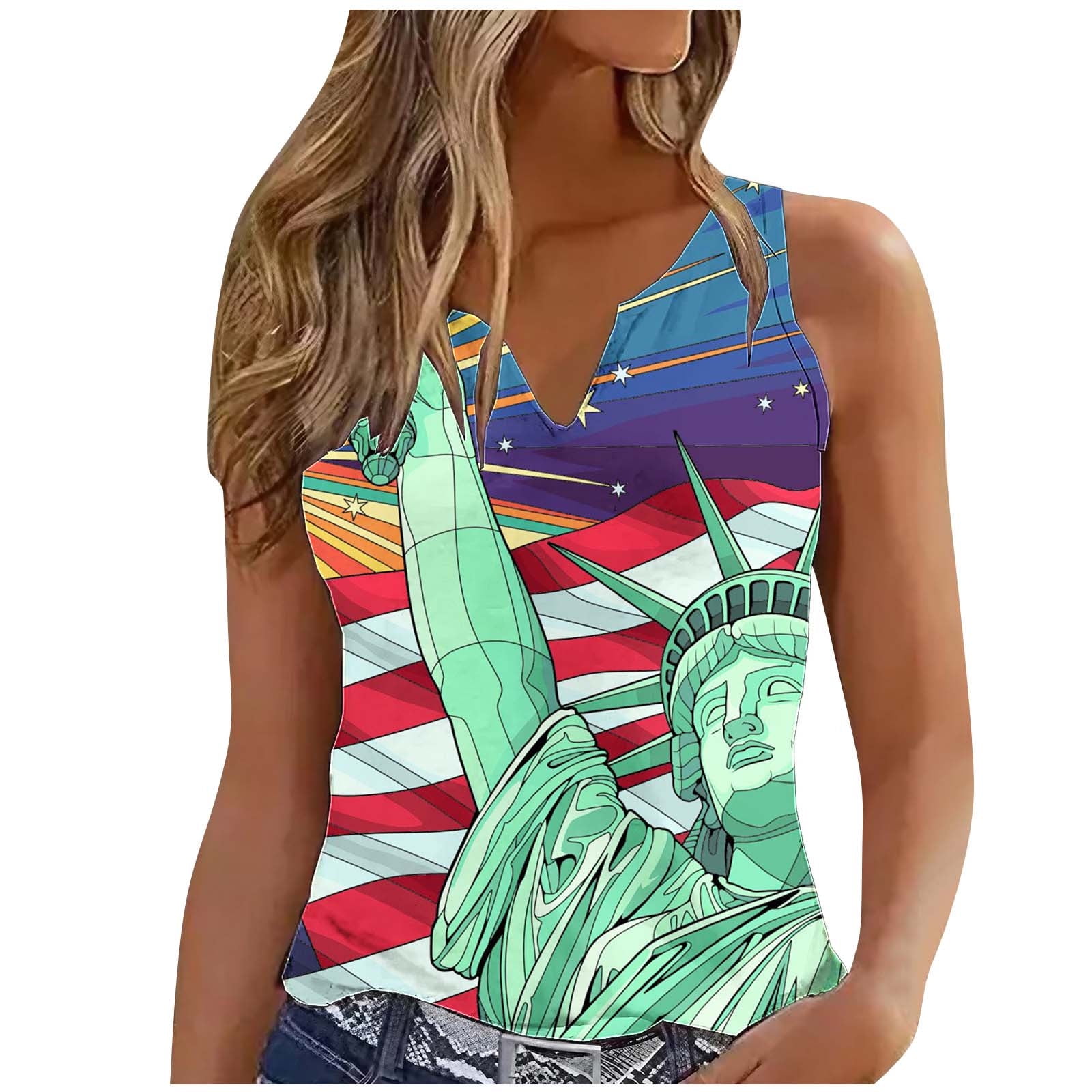 Jsaierl Womens 4th Of July Tank Tops Plus Size Patriotic Usa Flag