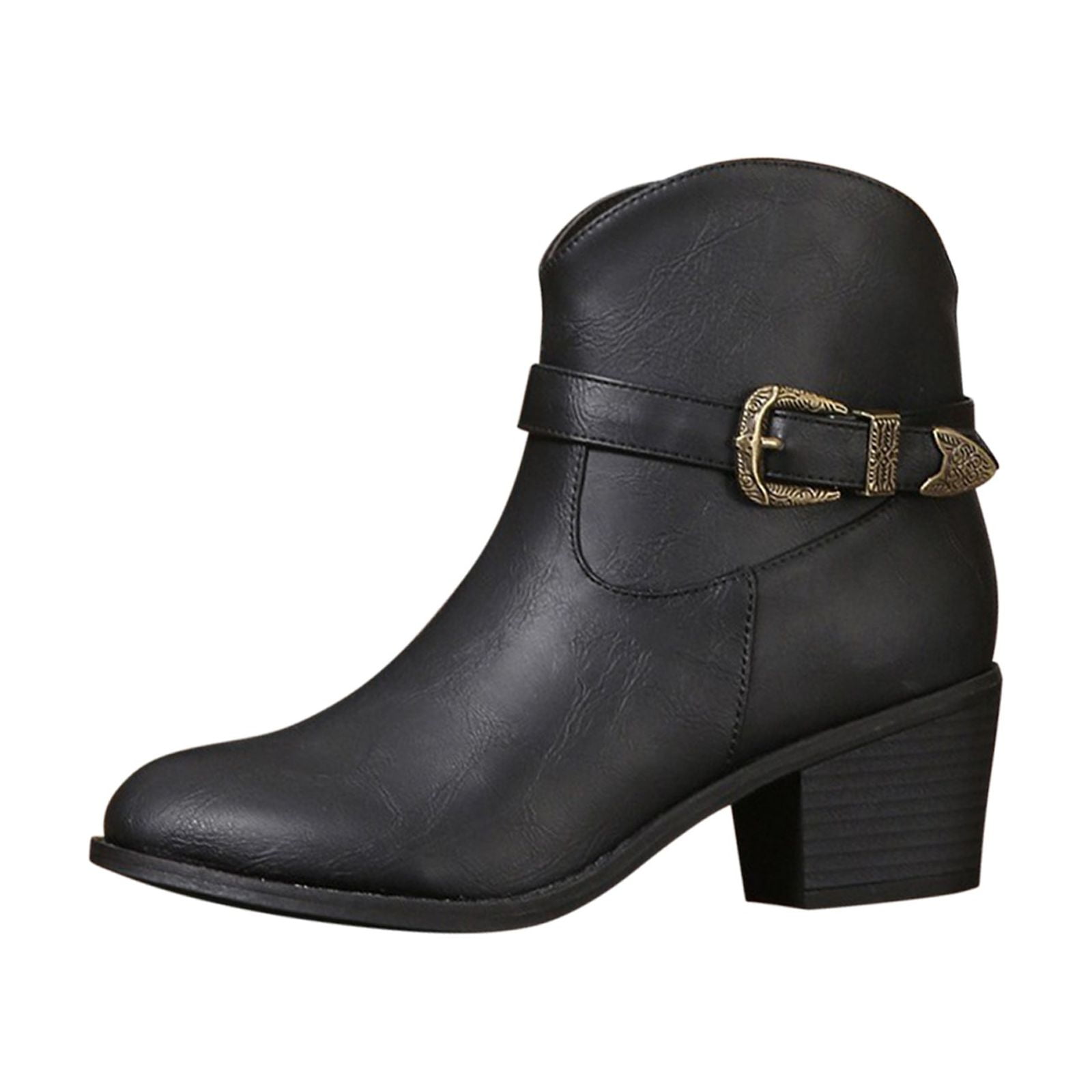 Jsaierl Women's Ankle Boots Chunky Stacked Heel Zipper Booties Cowboy ...