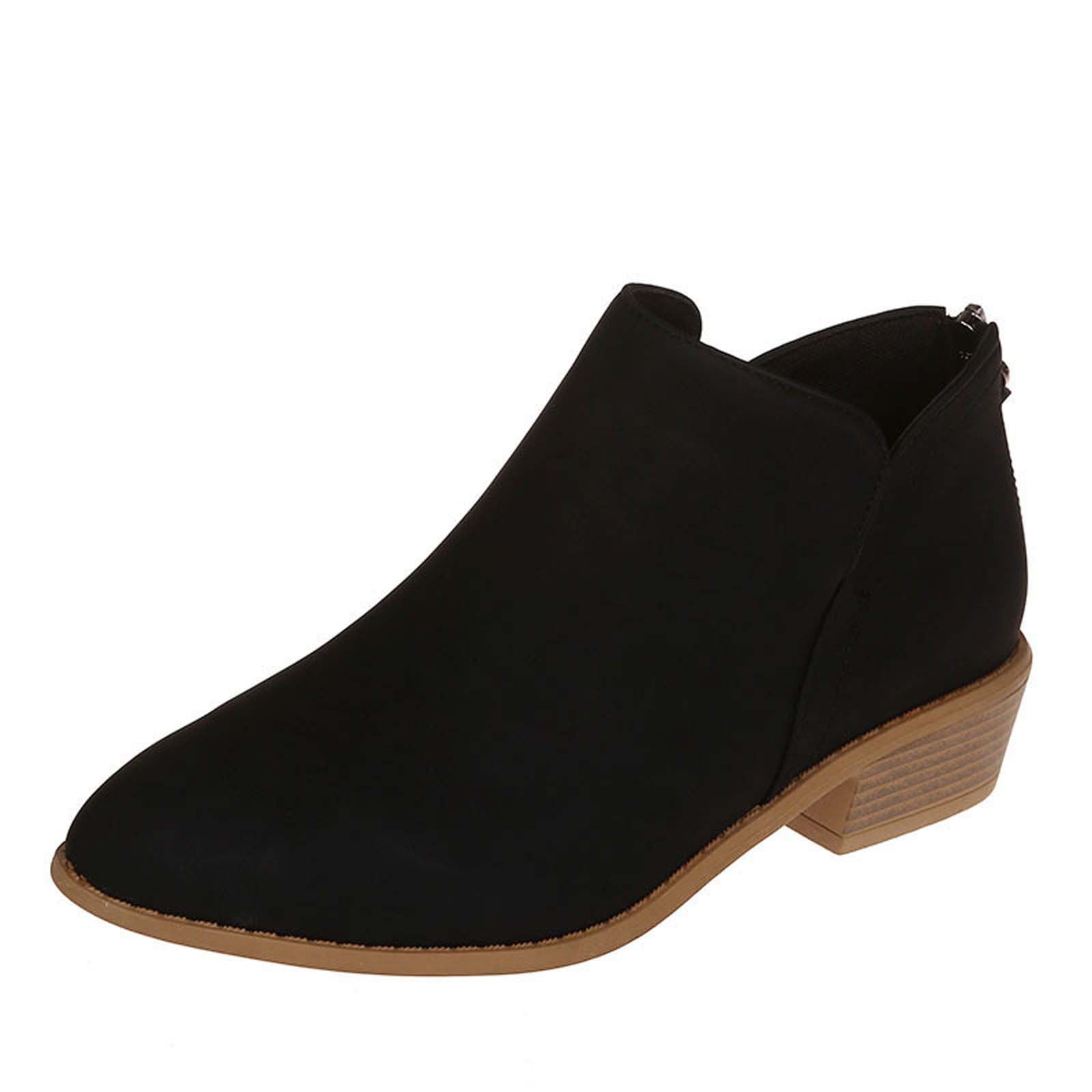 Jsaierl Women's Ankle Boots Slip on V Cutout Pointed Toe Chunky Stacked ...